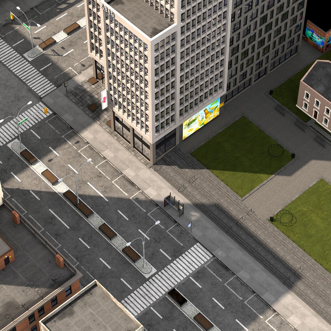 Downtown City Square Model - TurboSquid 1886664