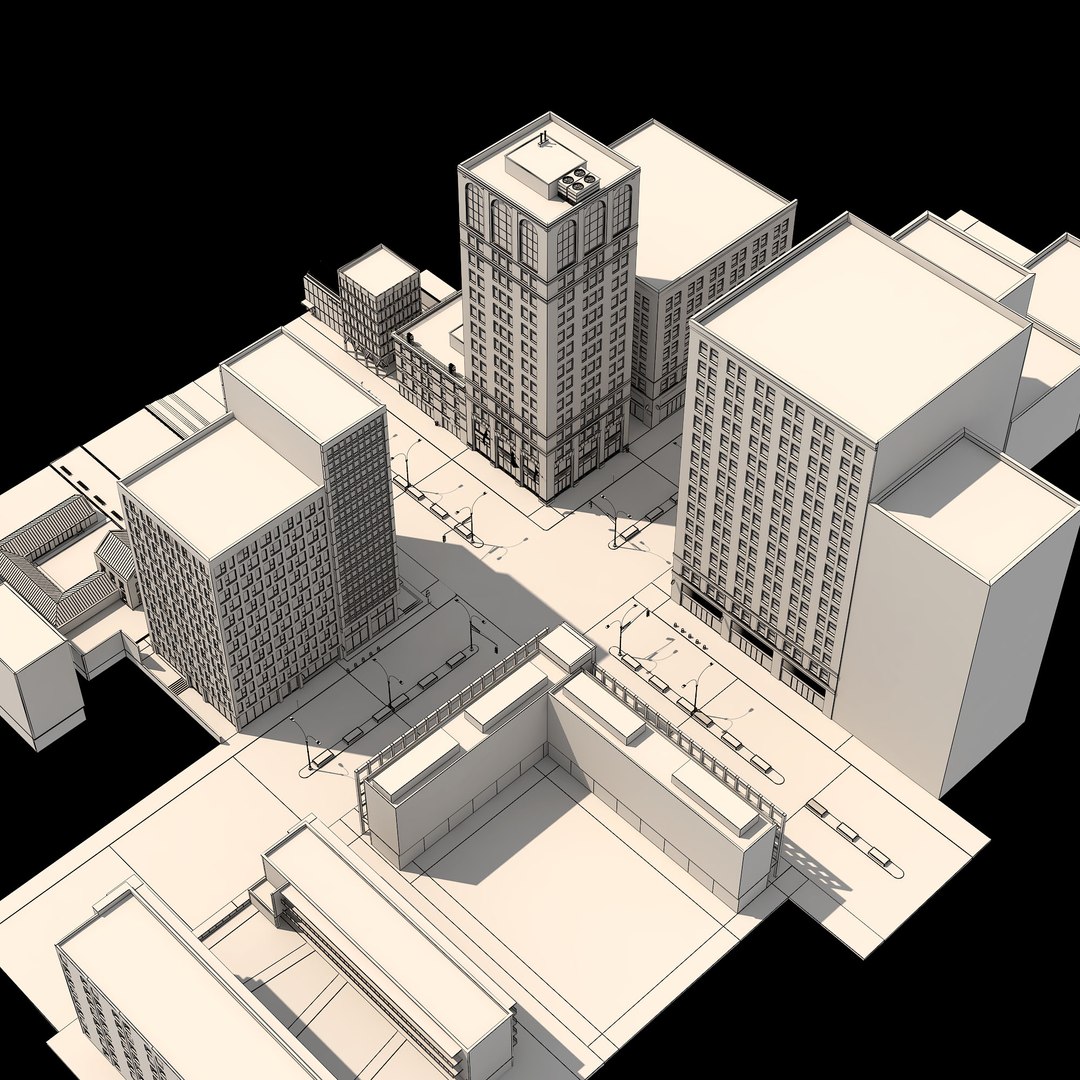 Downtown City Square Model - TurboSquid 1886664