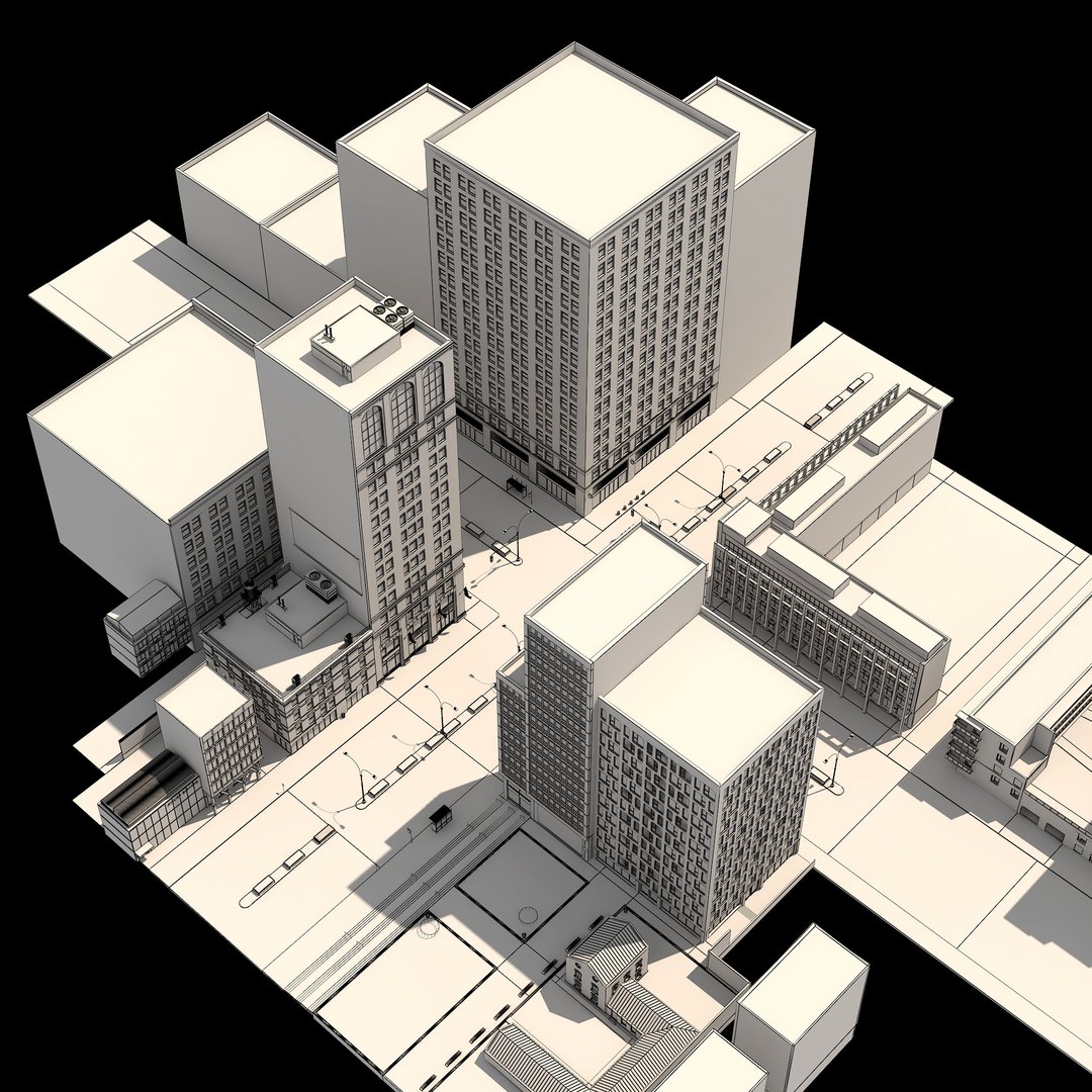 Downtown City Square Model - TurboSquid 1886664
