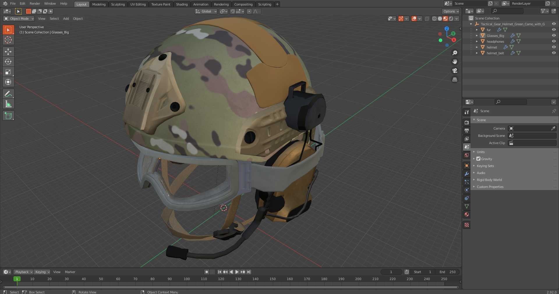 3D Tactical Gear Helmet Green Camo With Goggles Model - TurboSquid 2275917