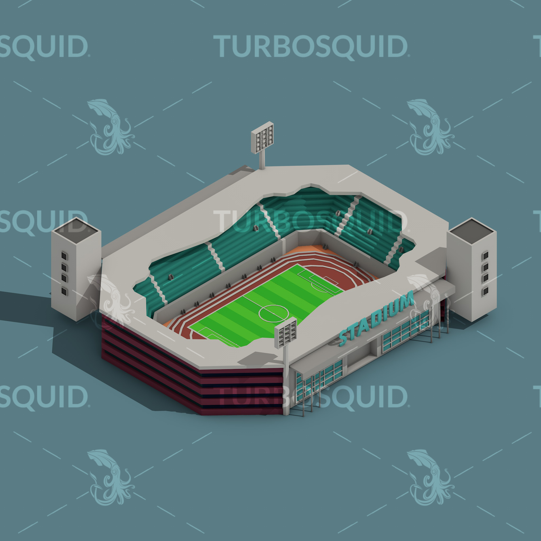 3D Low Poly Stadium Set Isometric Icon model - TurboSquid 1721613