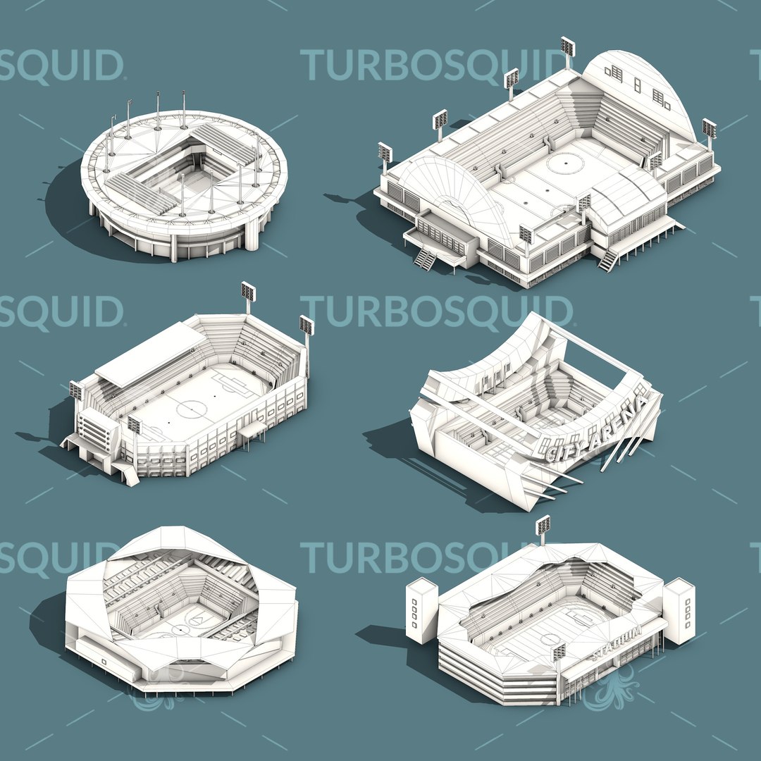 3D Low Poly Stadium Set Isometric Icon Model - TurboSquid 1721613