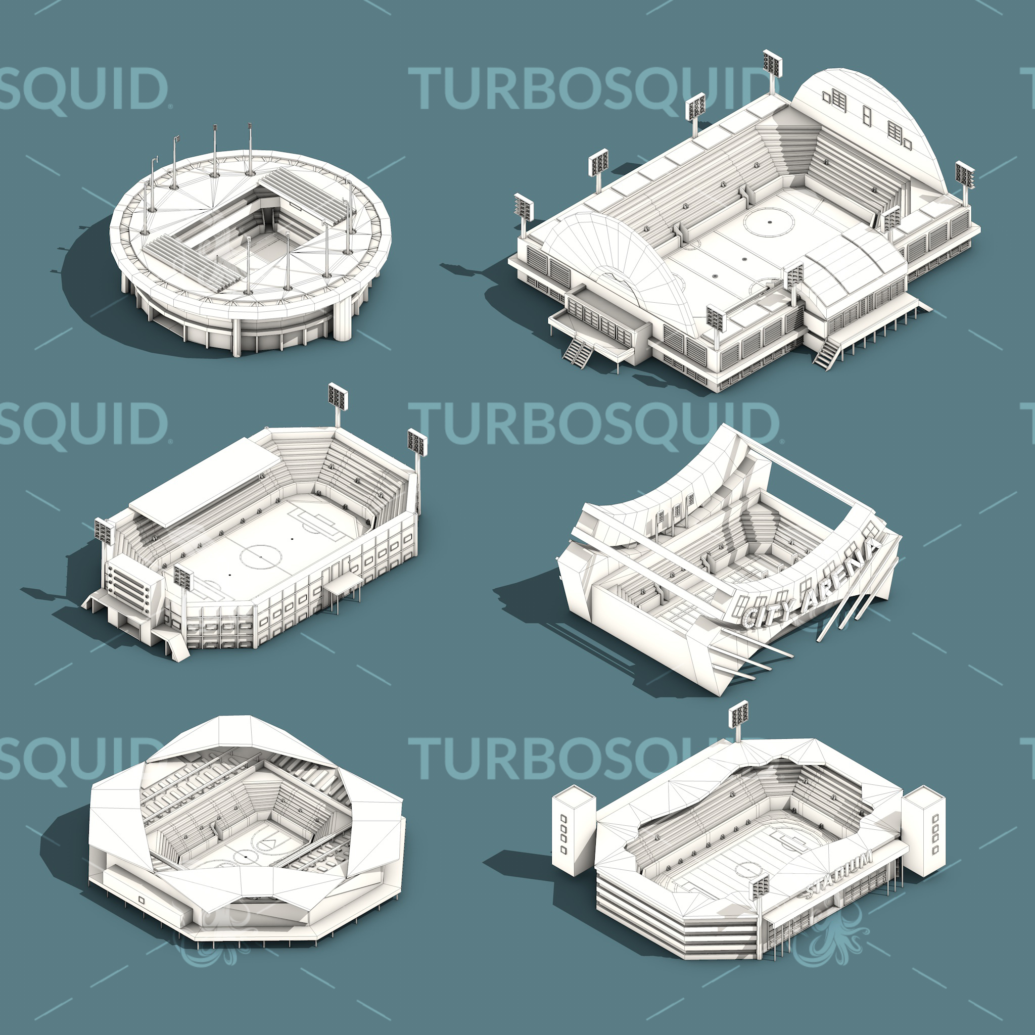 3D Low Poly Stadium Set Isometric Icon model - TurboSquid 1721613