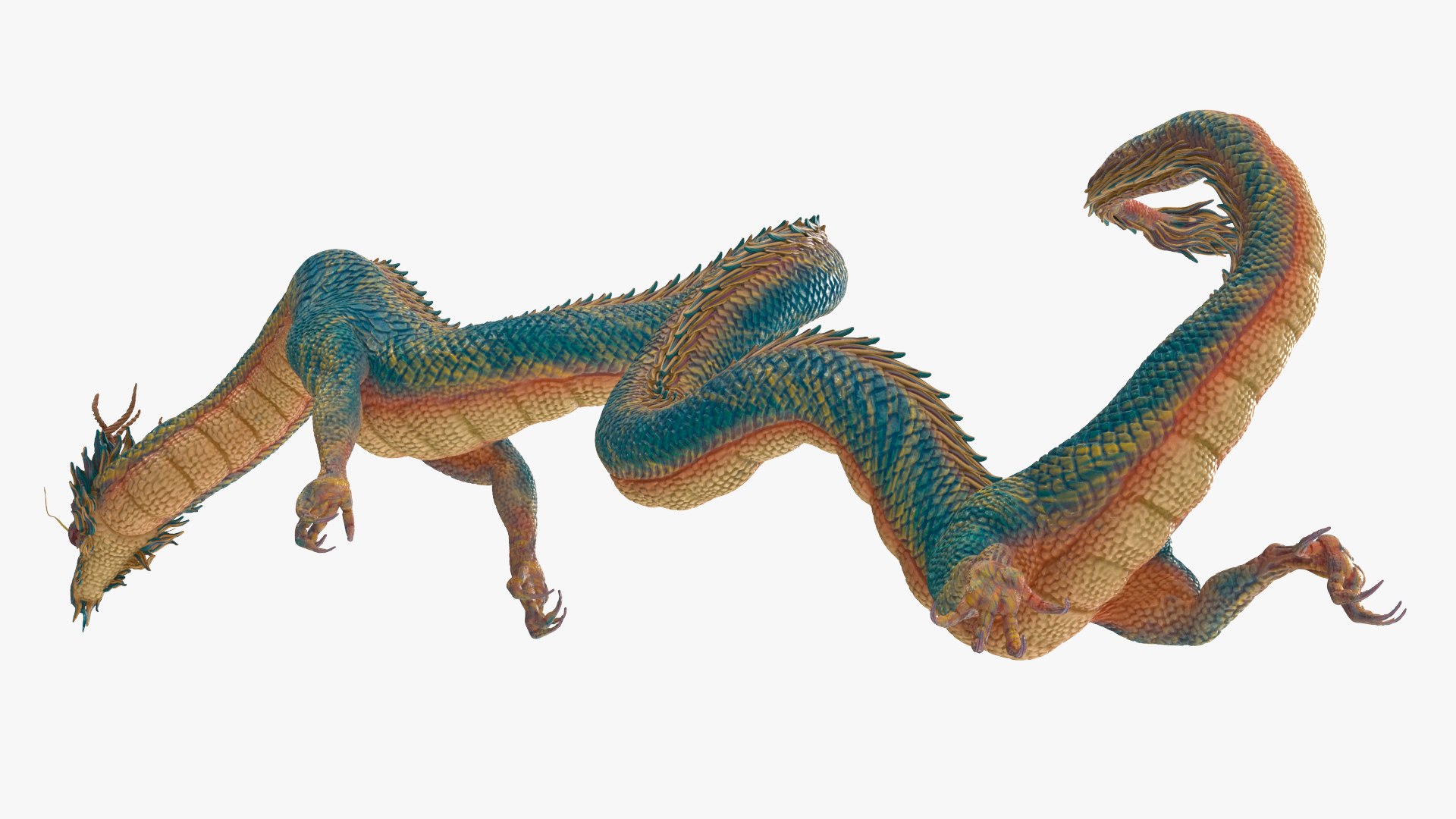 3D Asian Mythical Serpent Dragon Blue Rigged For Cinema 4D Model ...