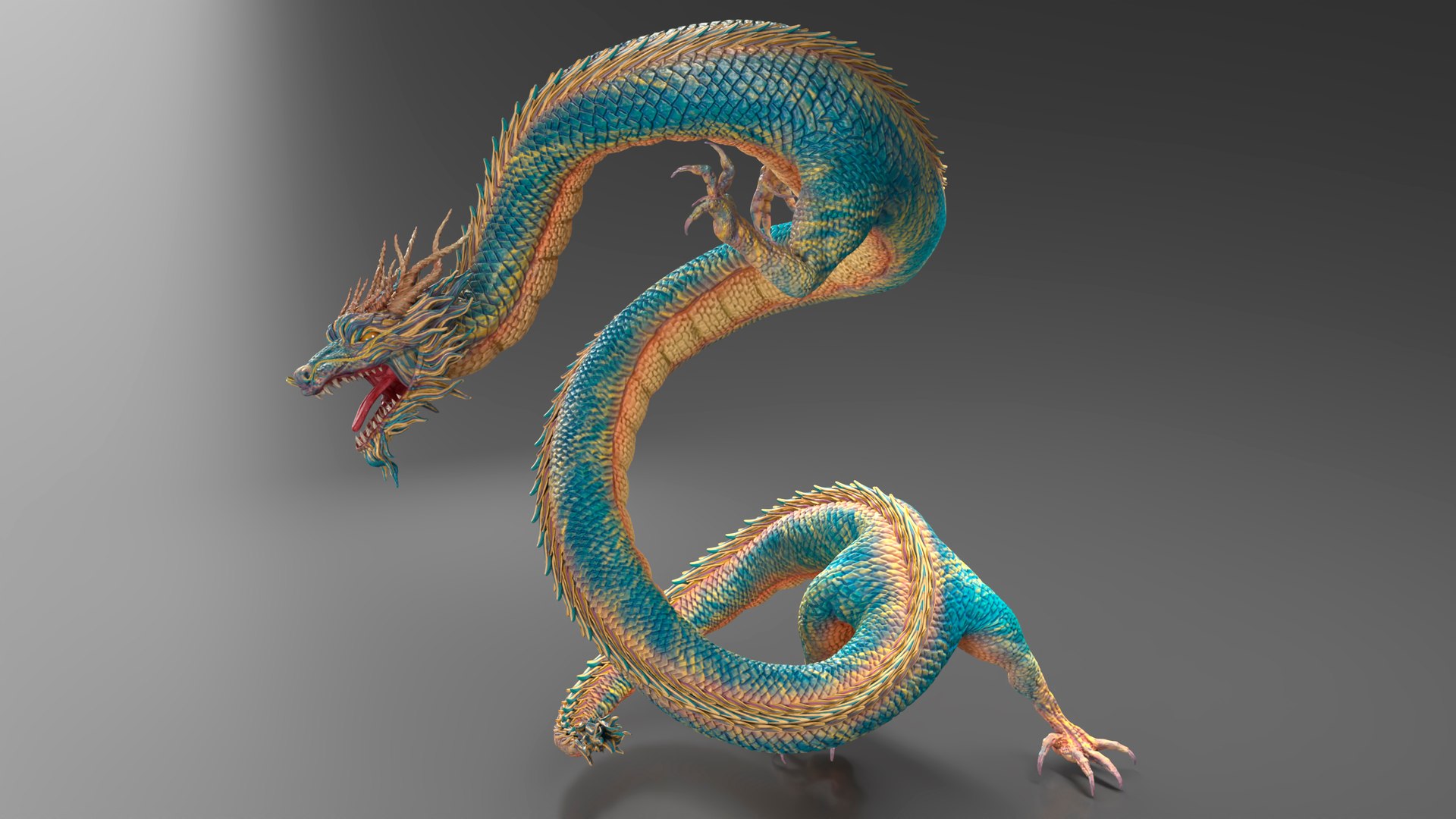 3D Asian Mythical Serpent Dragon Blue Rigged For Cinema 4D Model ...