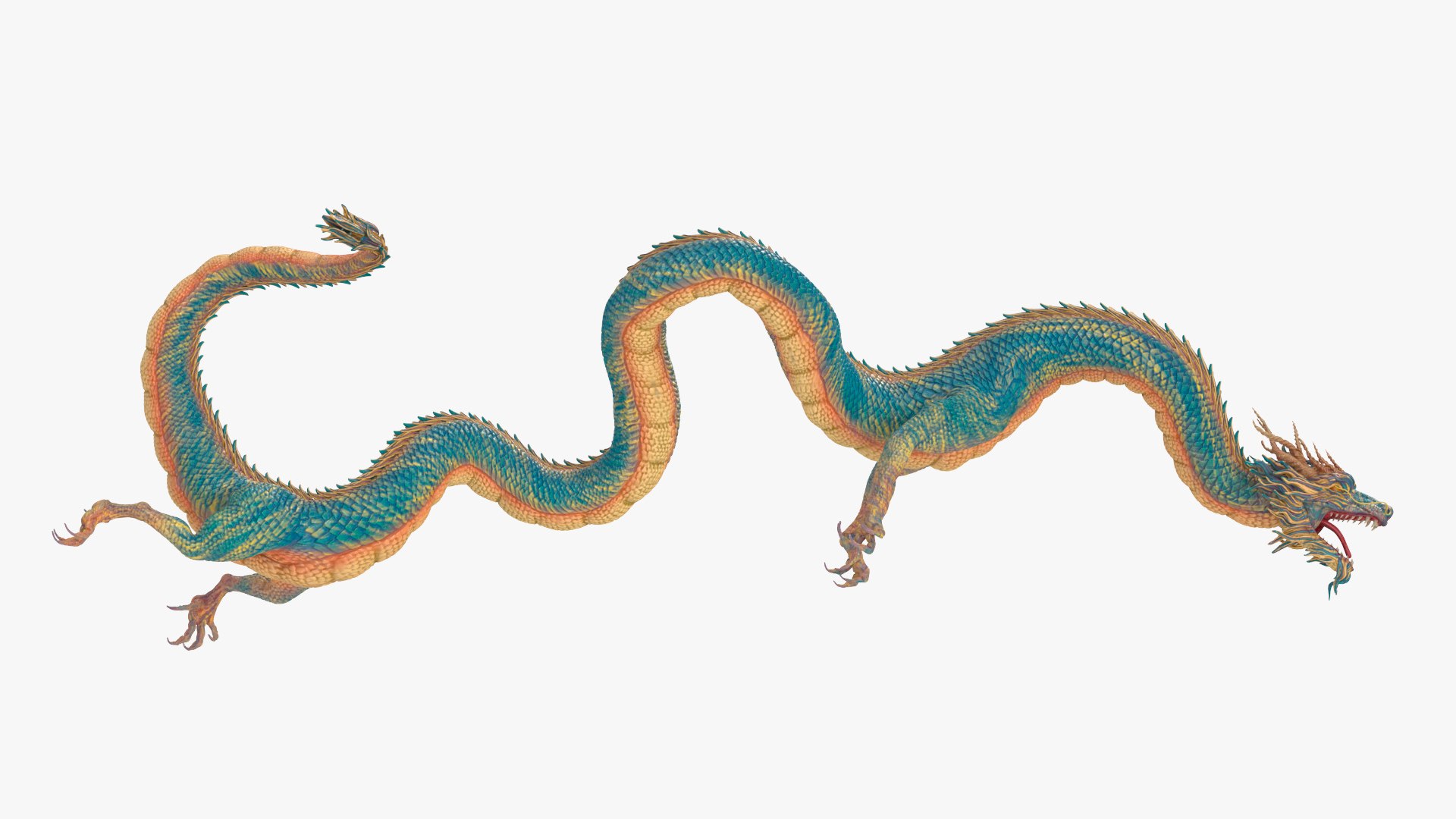 3D Asian Mythical Serpent Dragon Blue Rigged For Cinema 4D Model ...