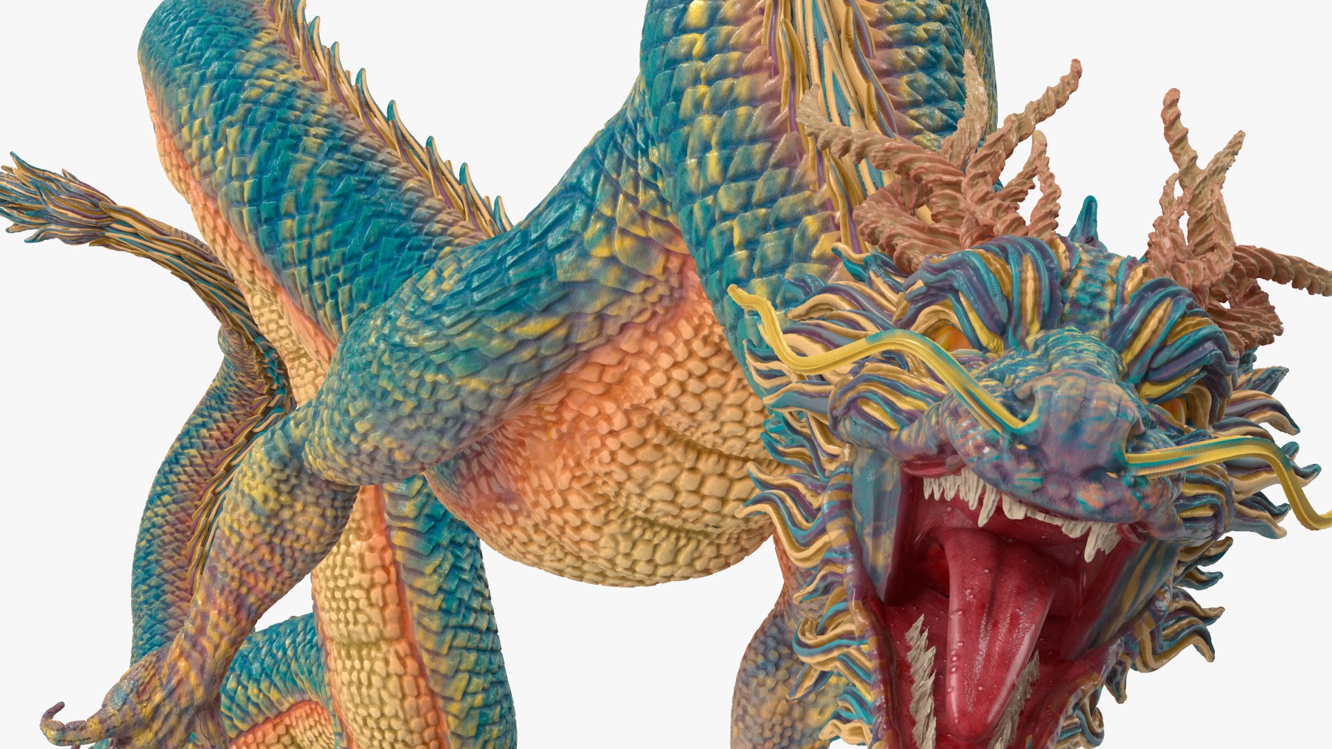 3D Asian Mythical Serpent Dragon Blue Rigged For Cinema 4D Model ...