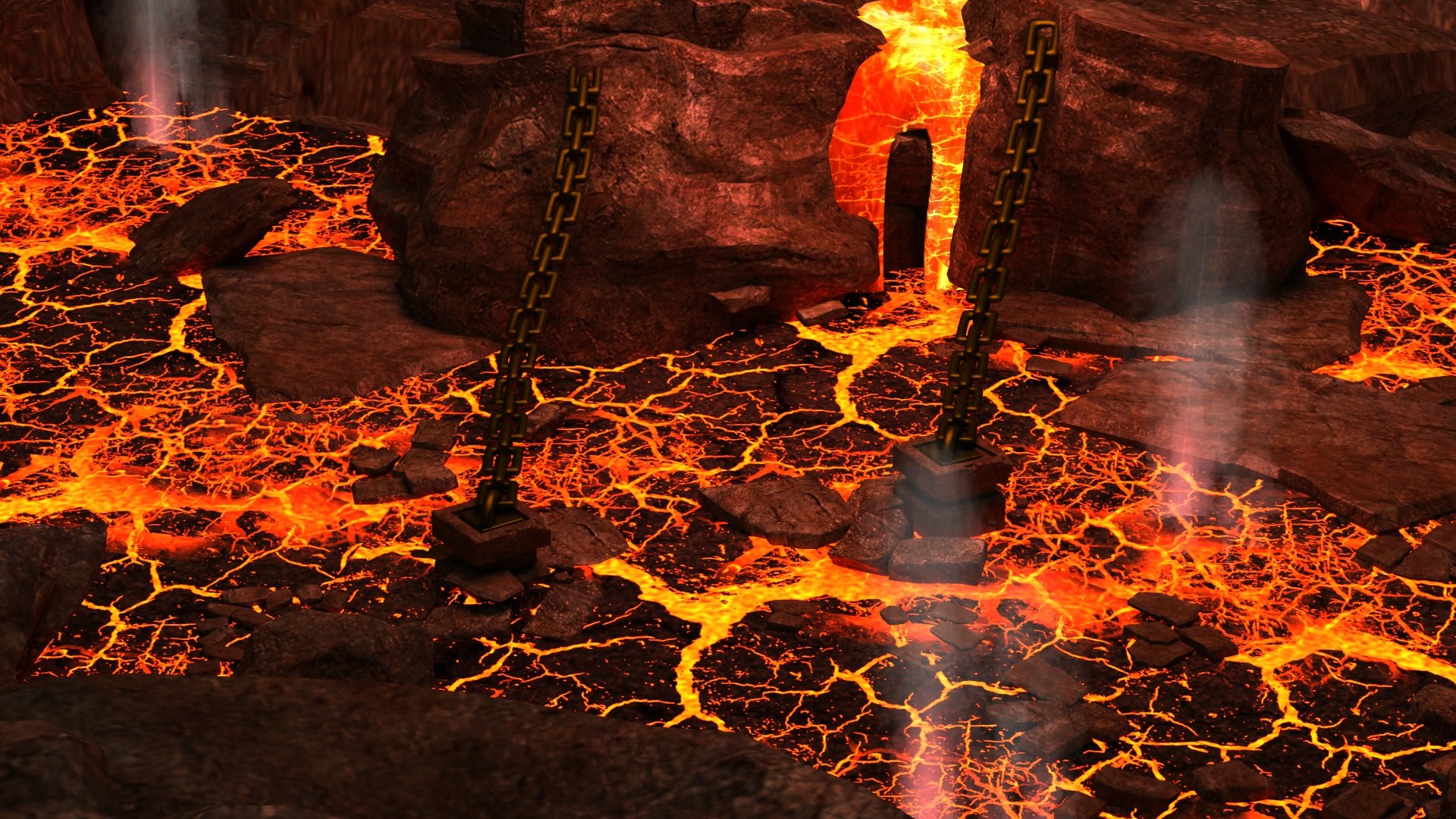 Lava Fire Magma Skull Cave Gate Temple Rock Cliff Mount Mountain 3D ...