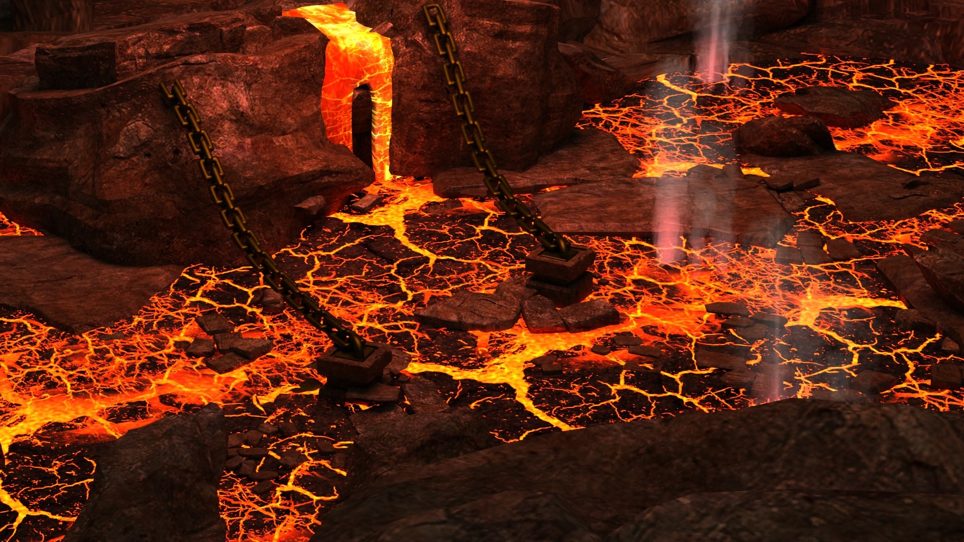 Lava Fire Magma Skull Cave Gate Temple Rock Cliff Mount Mountain 3D ...