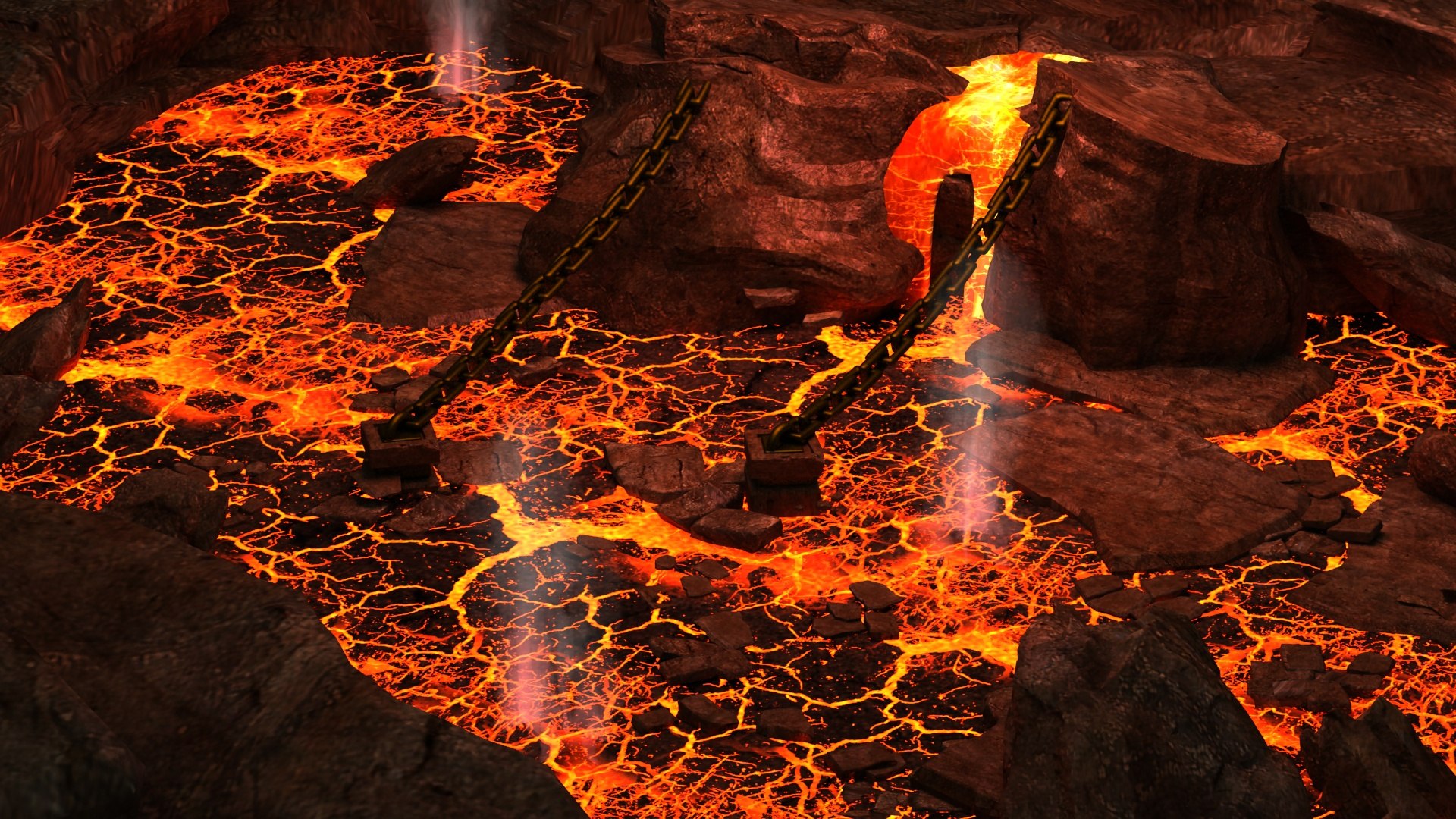 Lava Fire Magma Skull Cave Gate Temple Rock Cliff Mount Mountain 3D ...