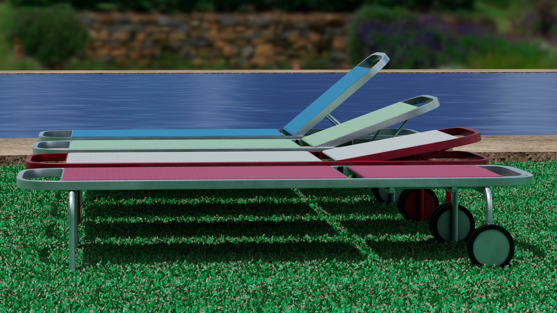 3D Atlas Sun Lounger With Wheels Red - TurboSquid 2379093