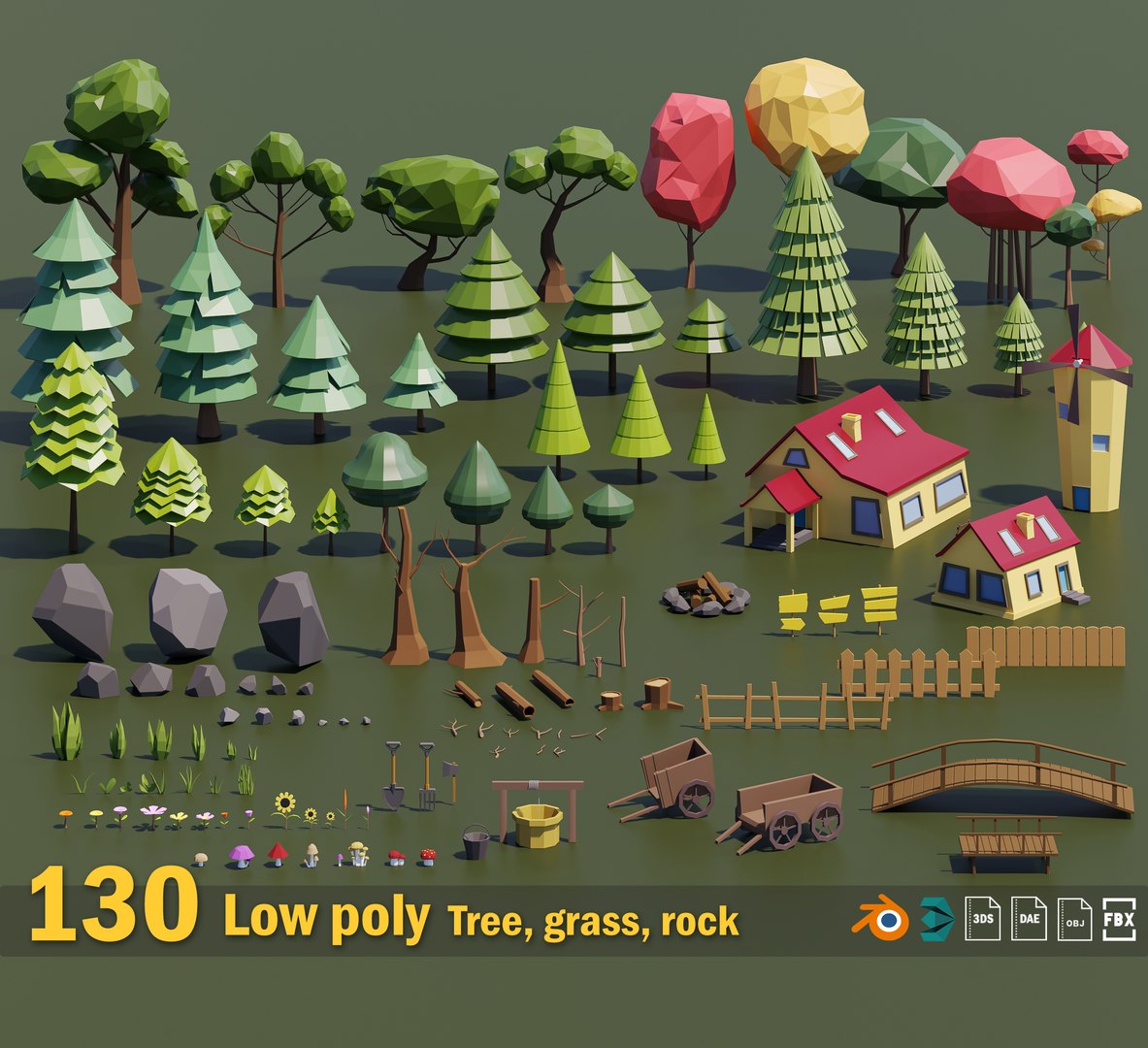 130 Low Poly Cartoon Nature Pack Vol 01 3D Model - TurboSquid 2094511