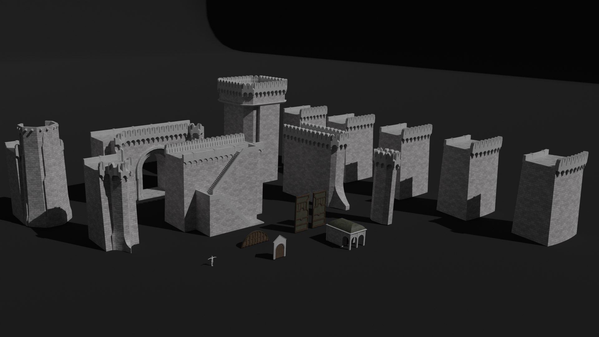 3D Modular castle walls - 17 pieces with 1 trim sheet texture Low-poly ...