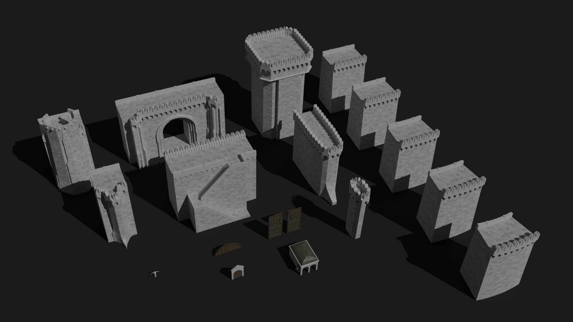 3D Modular castle walls - 17 pieces with 1 trim sheet texture Low-poly ...