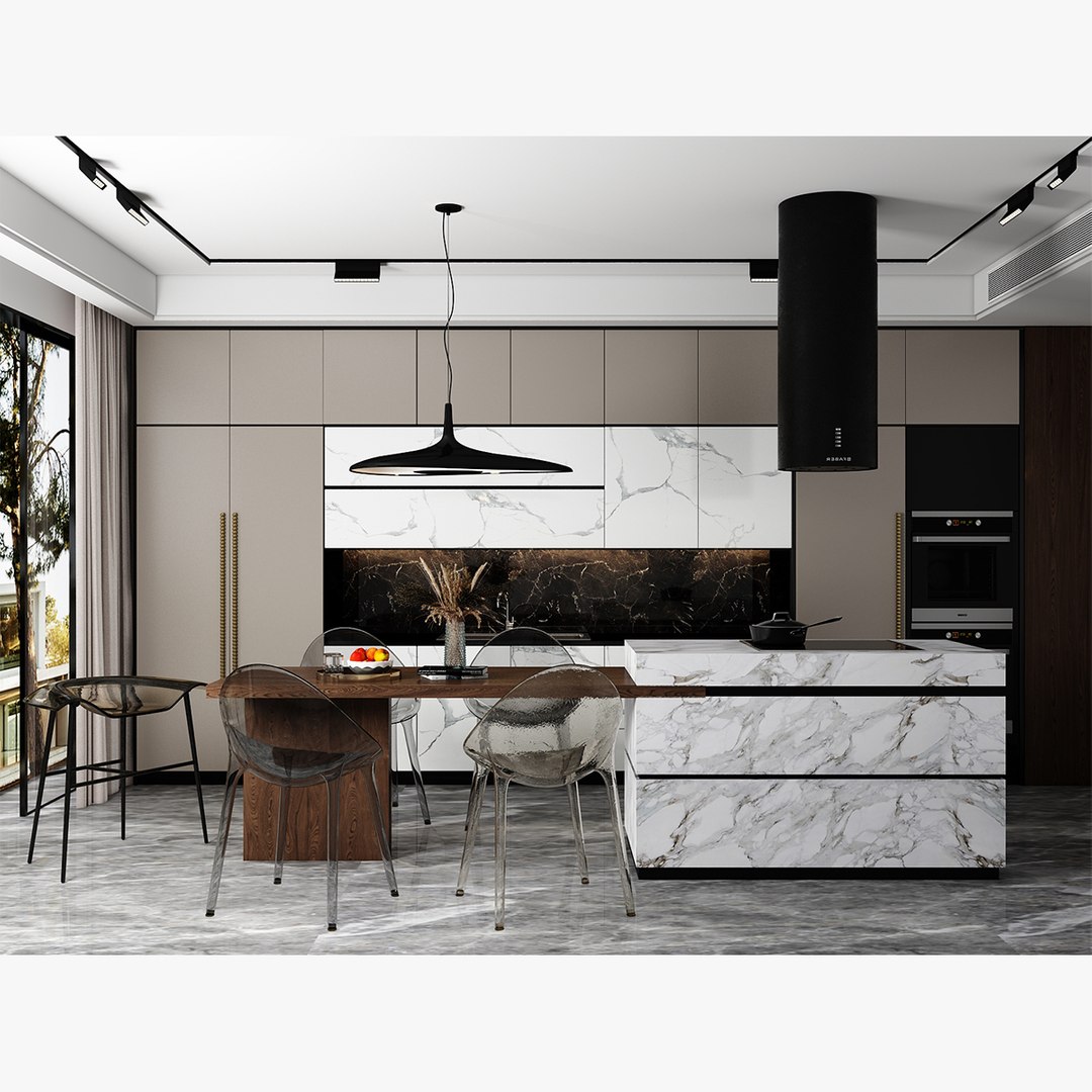 3D Modern Luxury Marble Kitchen Design - TurboSquid 2319409