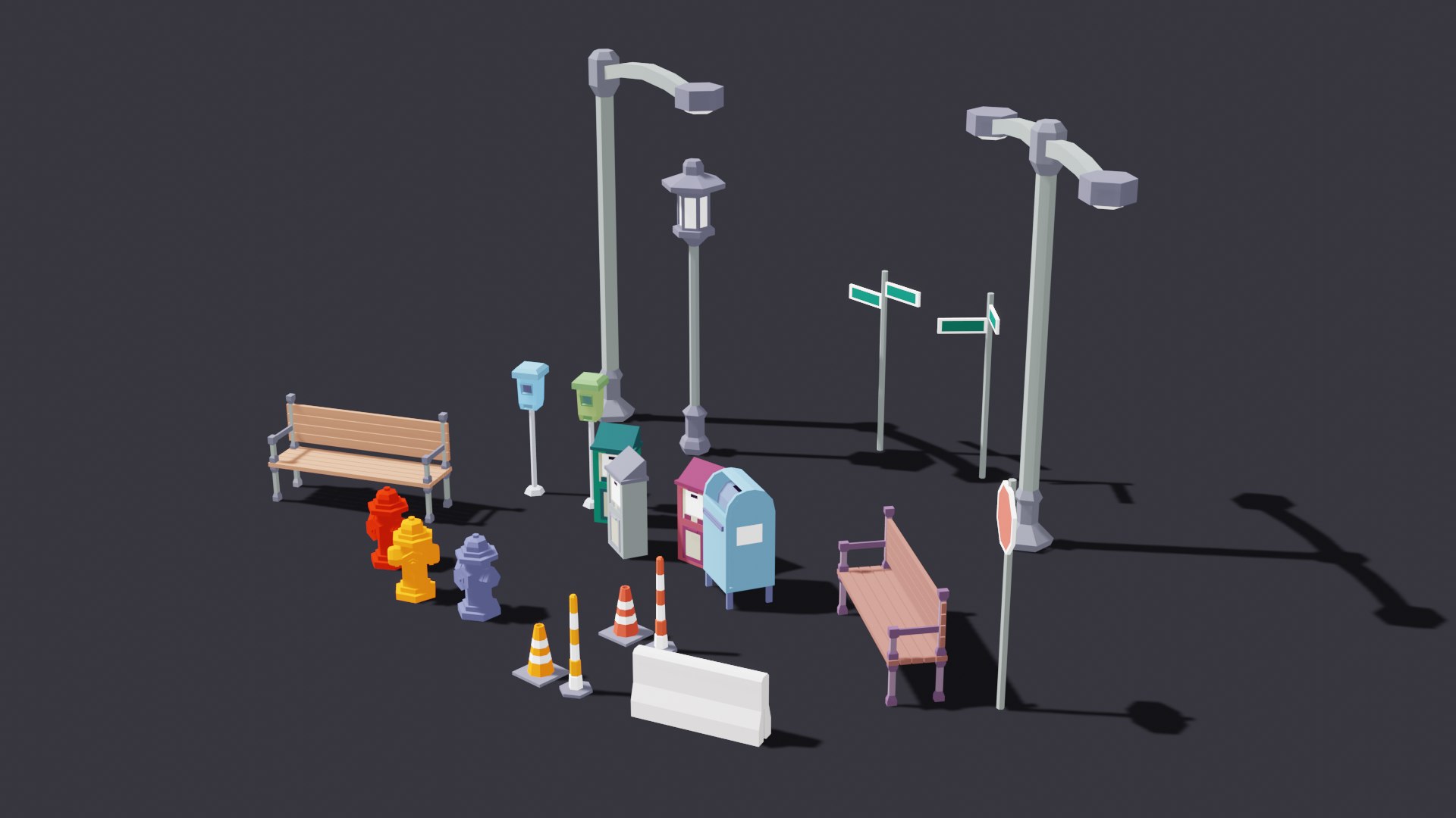 Simple Low Poly City Props Pack 3D - TurboSquid 2334473