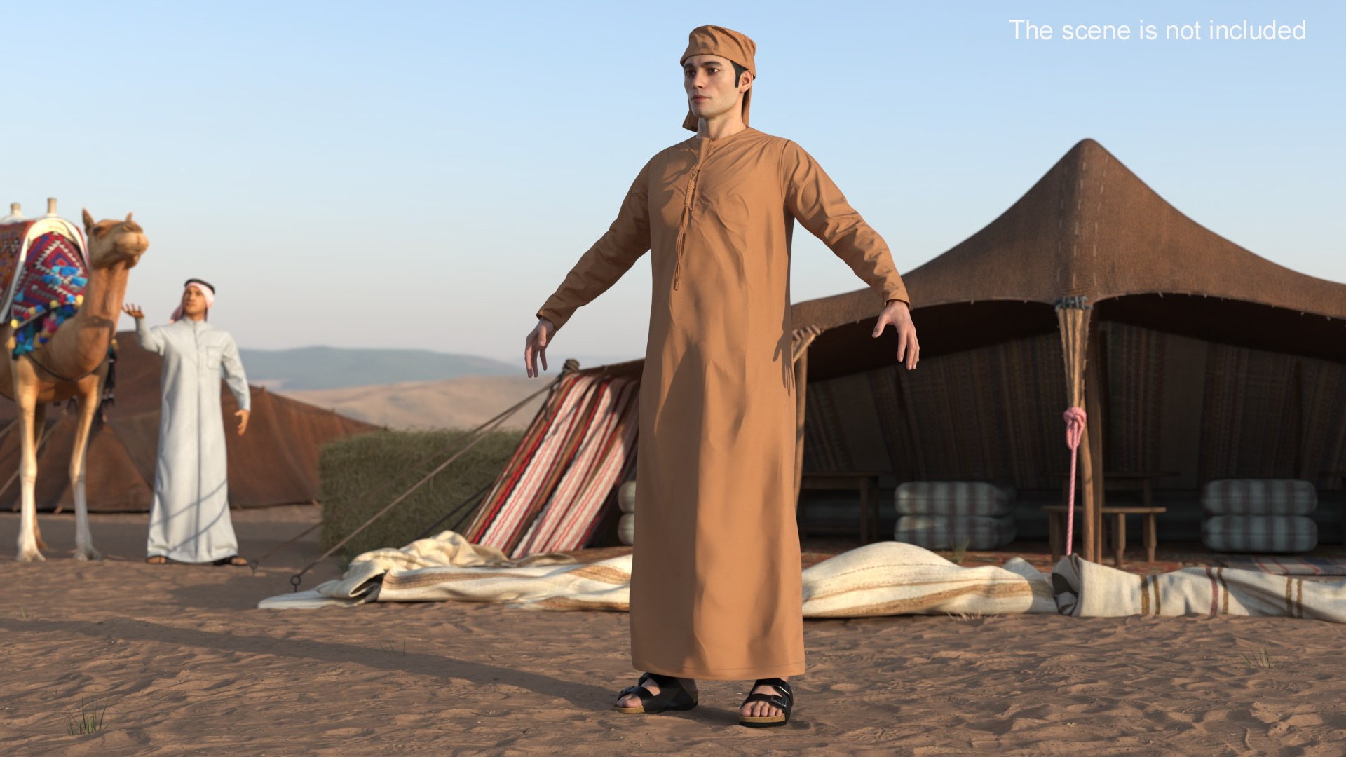 3D Model Traditional Omani Dishdasha On Male Figure Brown Fur For ...