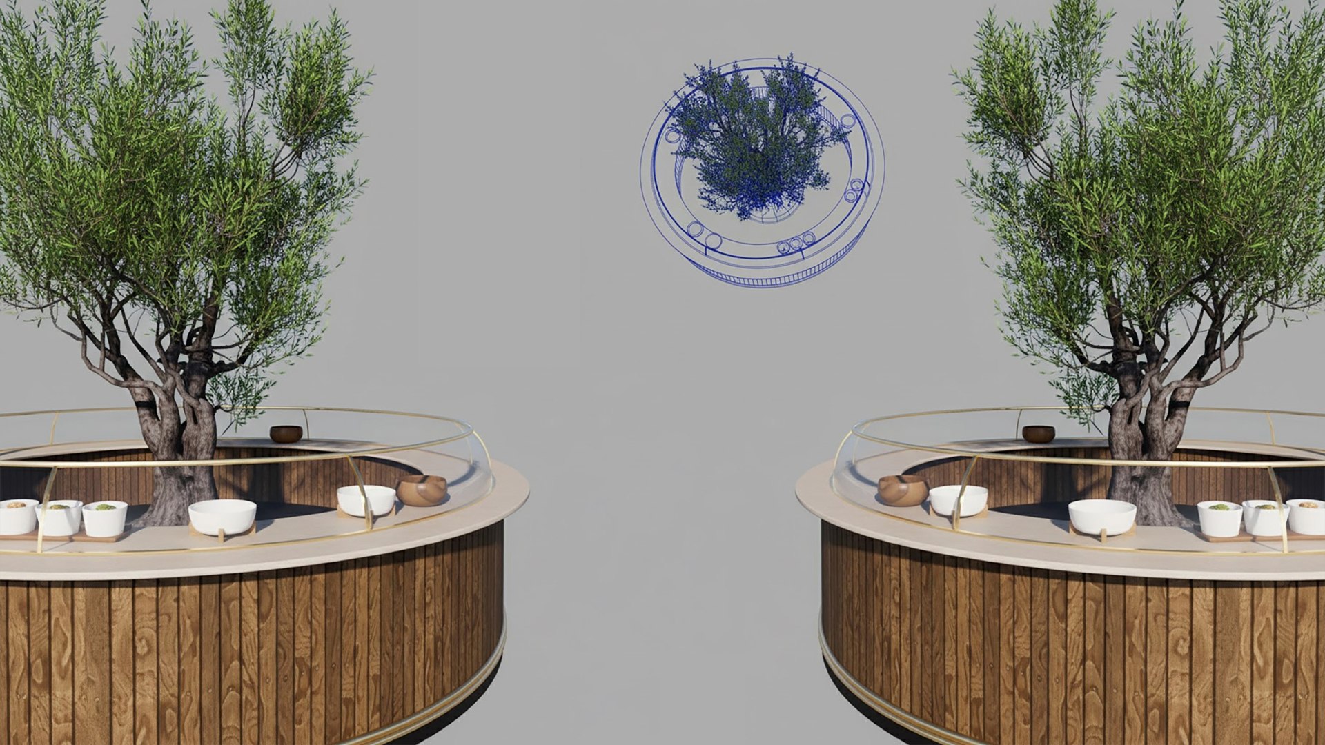 3D Circular Wooden Counter With Olive Tree - TurboSquid 2514064