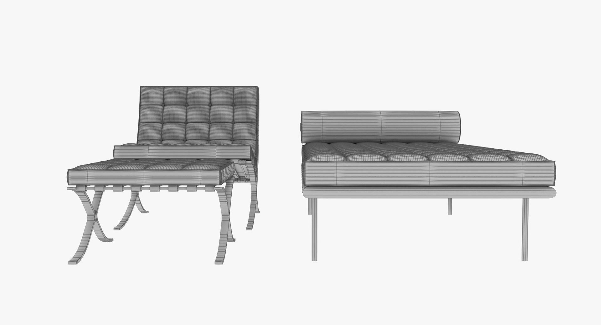 Knoll White Leather Barcelona Chair Couch and Stool Ottoman Set 3D ...