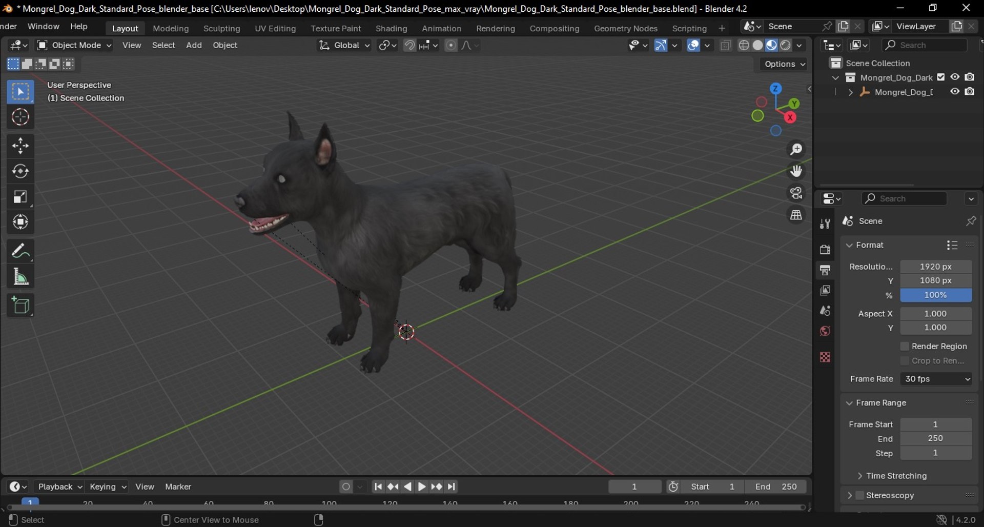 3D Model Mongrel Dog Dark Standard Pose - TurboSquid 2413242