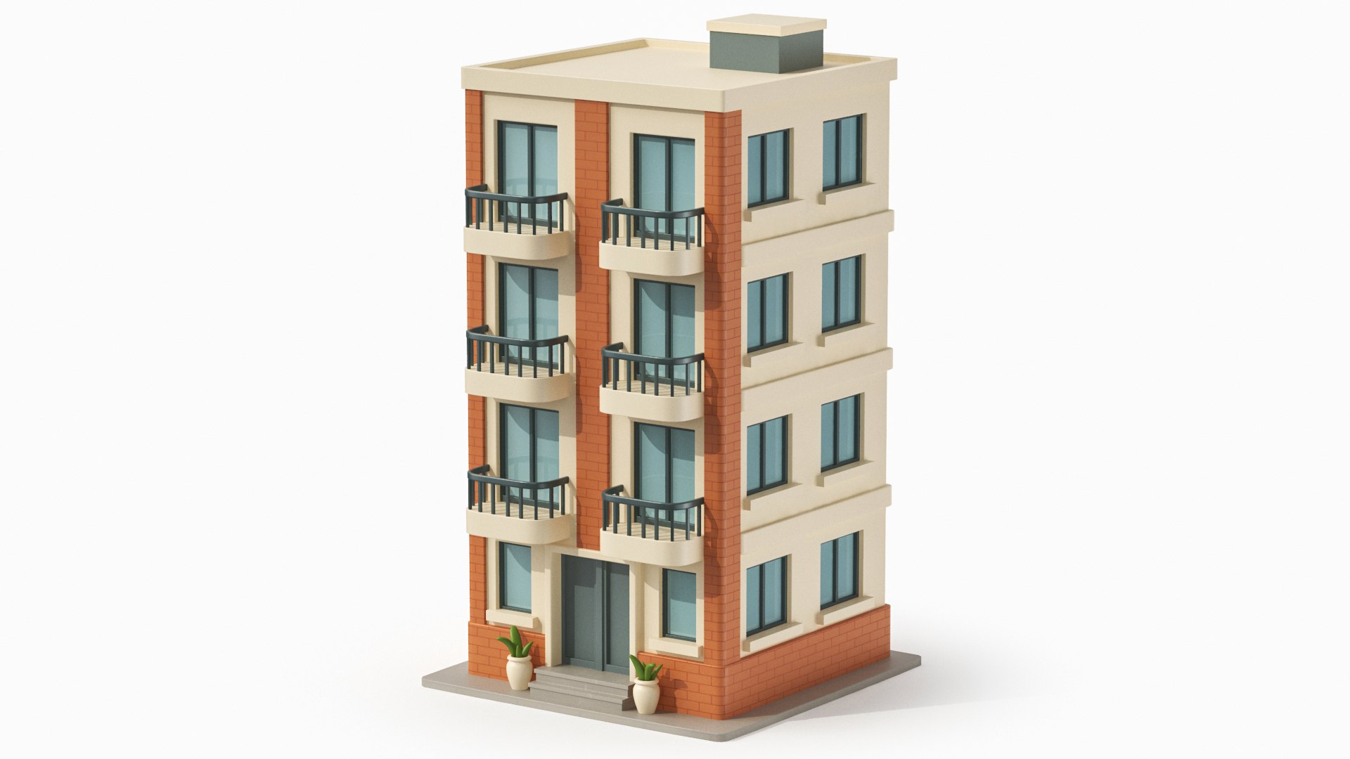Cartoonish Apartment Building Low Poly 3D Bundle 3D Model - TurboSquid ...