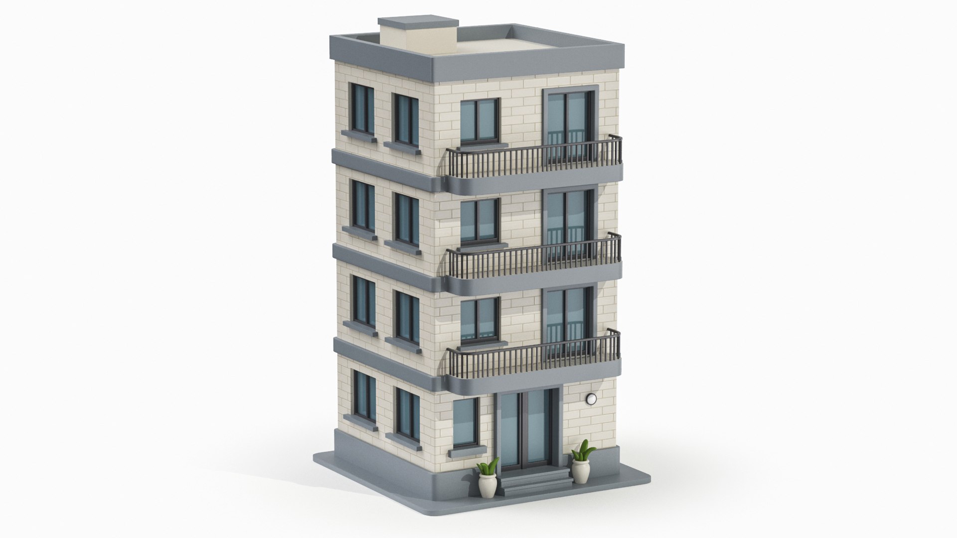 Cartoonish Apartment Building Low Poly 3D Bundle 3D Model - TurboSquid ...