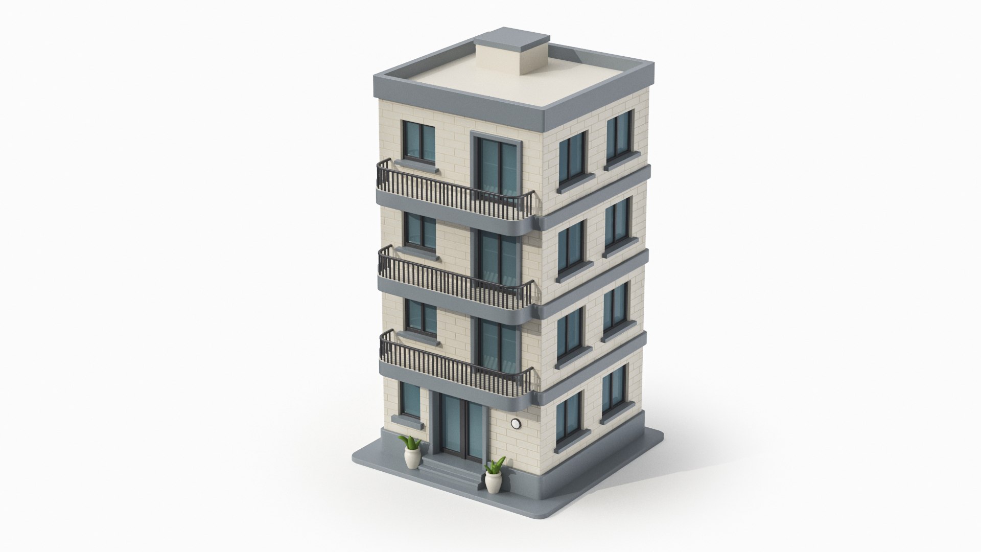 Cartoonish Apartment Building Low Poly 3D Bundle 3D Model - TurboSquid ...