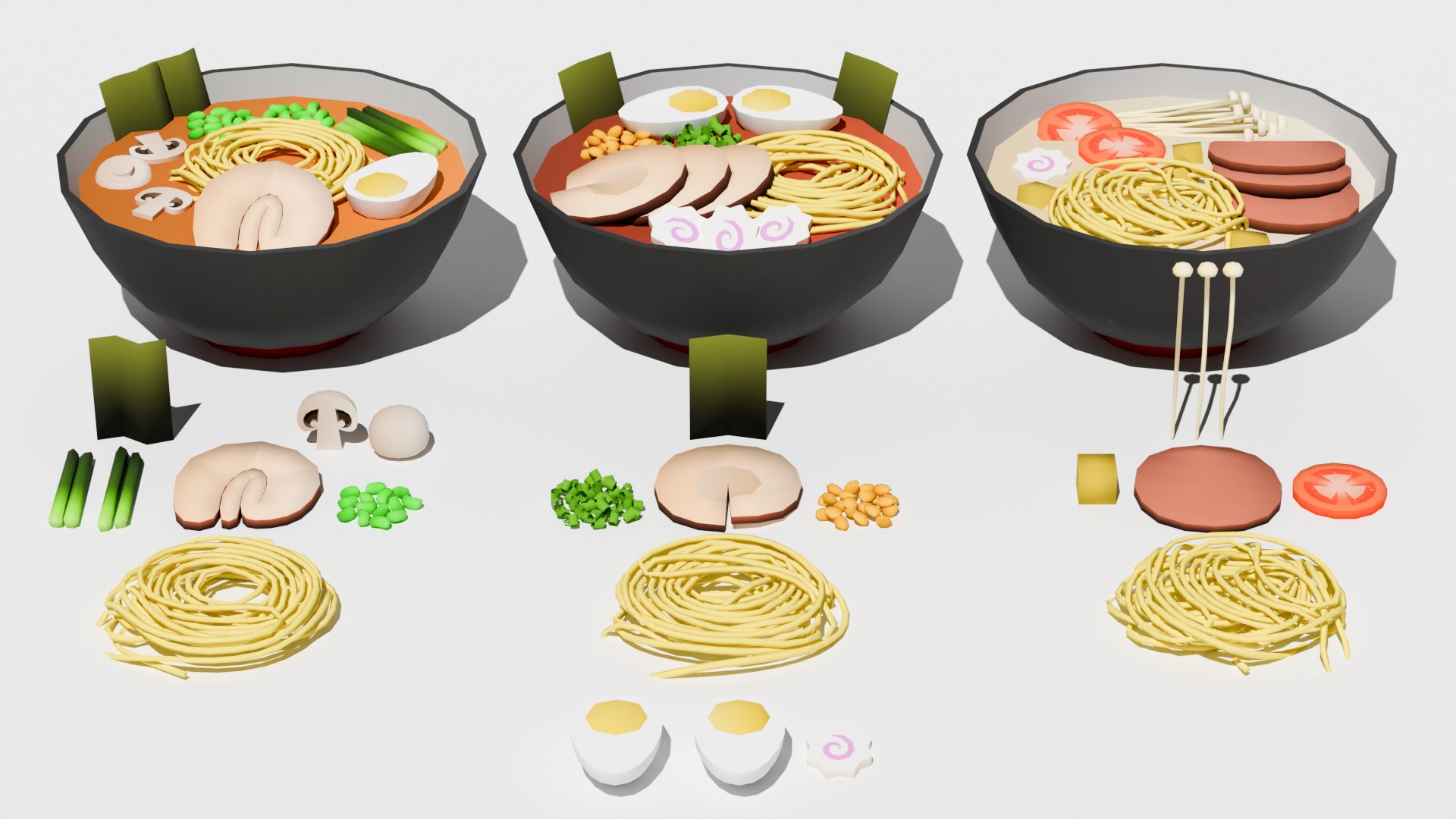 3D Low Poly Japanese Food - Ramen Pack - TurboSquid 2393280