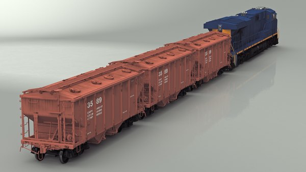 modelo 3d Tren locomotora eléctrica diésel con vagones de mercancías ...