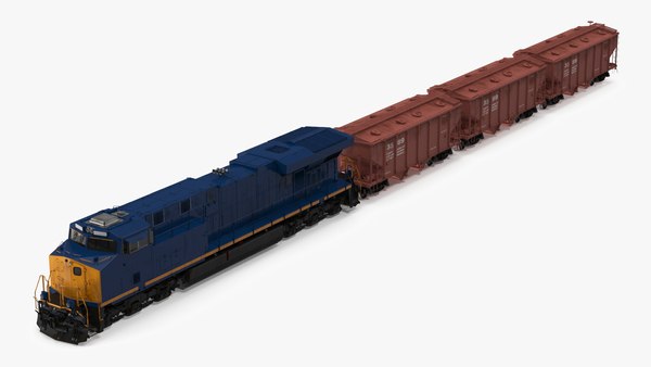 modelo 3d Tren locomotora eléctrica diésel con vagones de mercancías ...