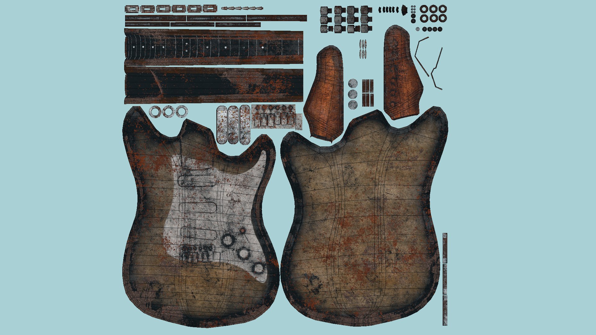 3D Electric Guitar 09 Destroyed - Music Instrument Design - TurboSquid ...