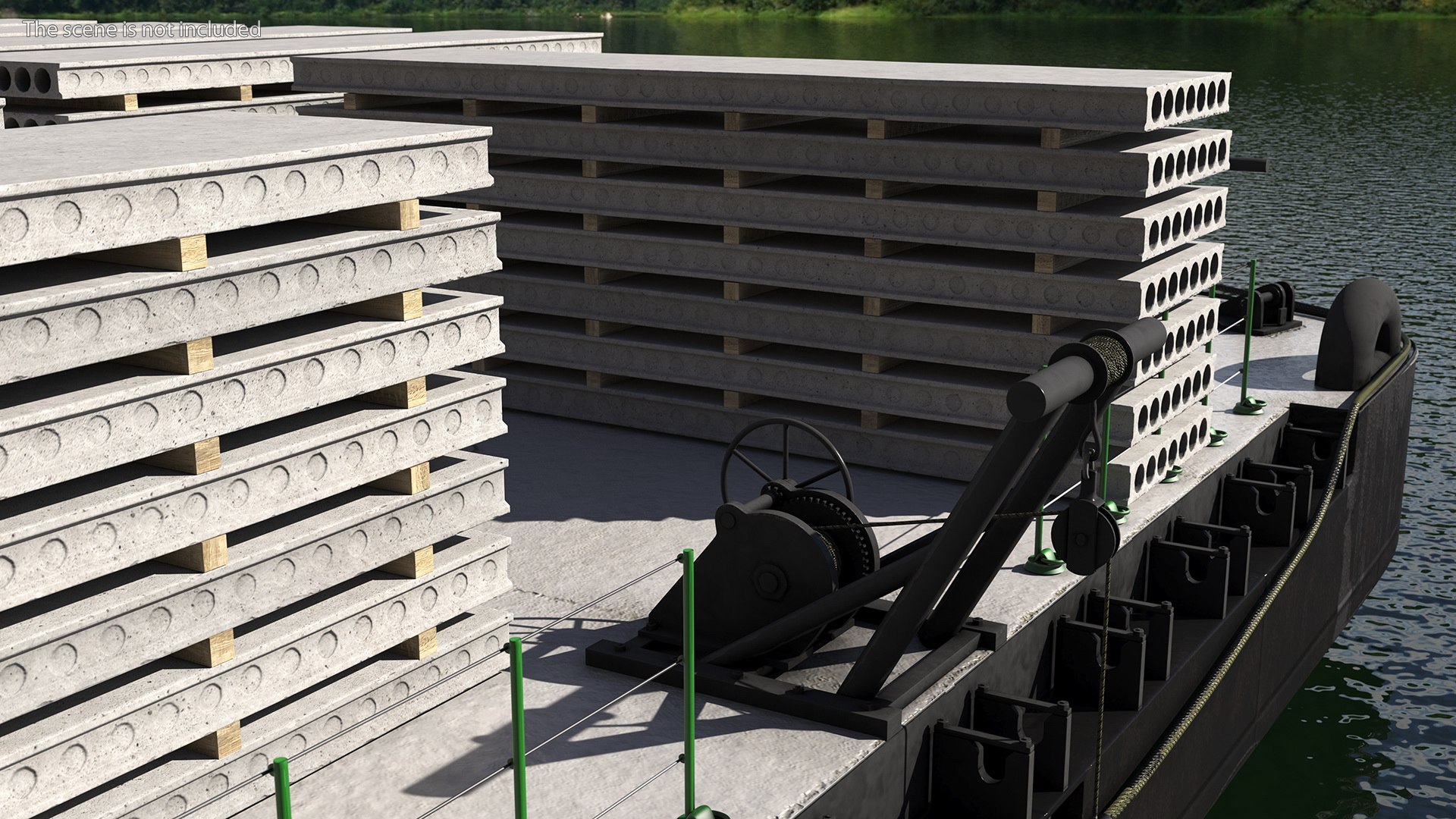 Push Boat Ship with Pontoon Barge Loaded Concrete Slab model ...