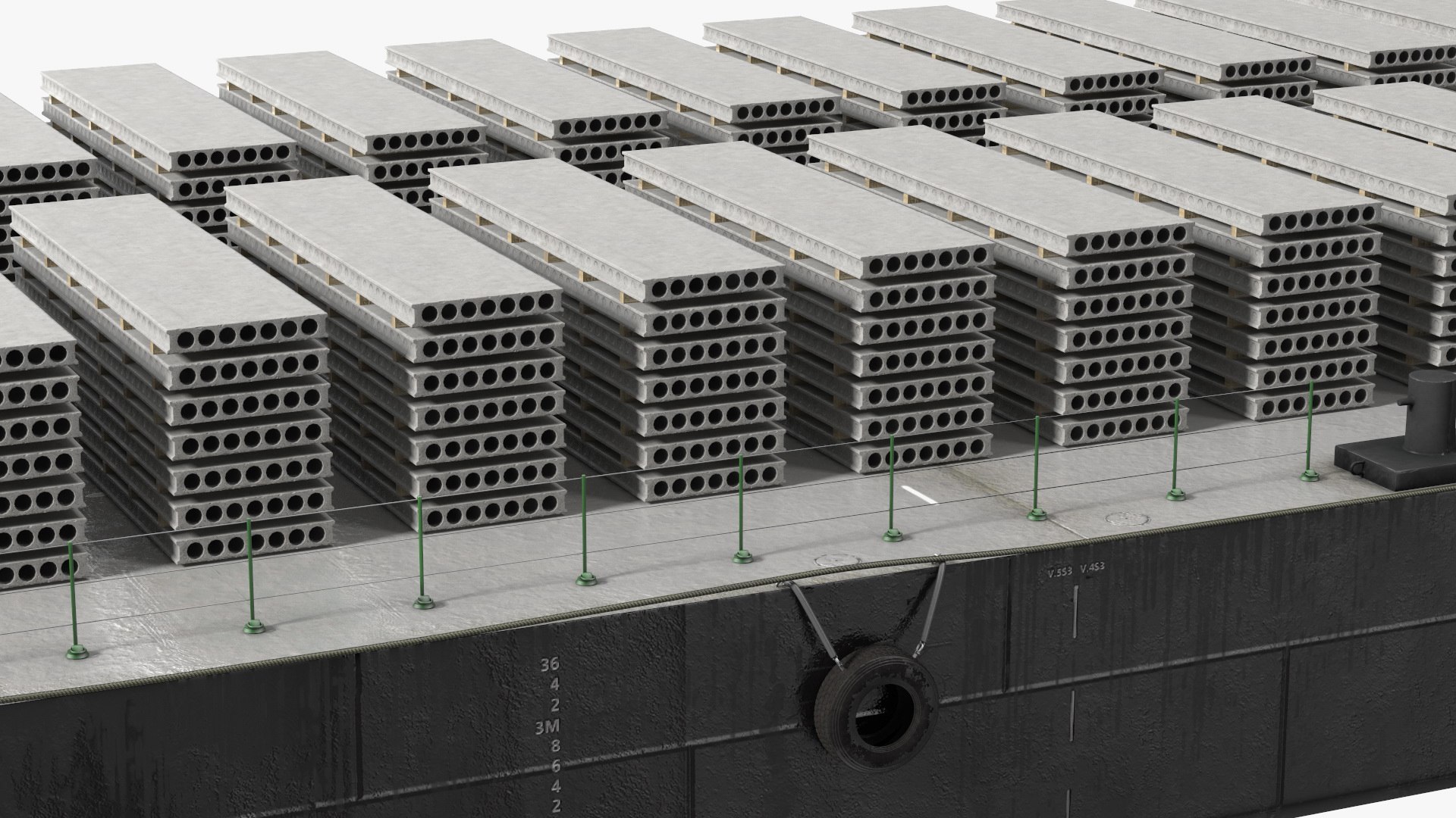 Push Boat Ship with Pontoon Barge Loaded Concrete Slab model ...