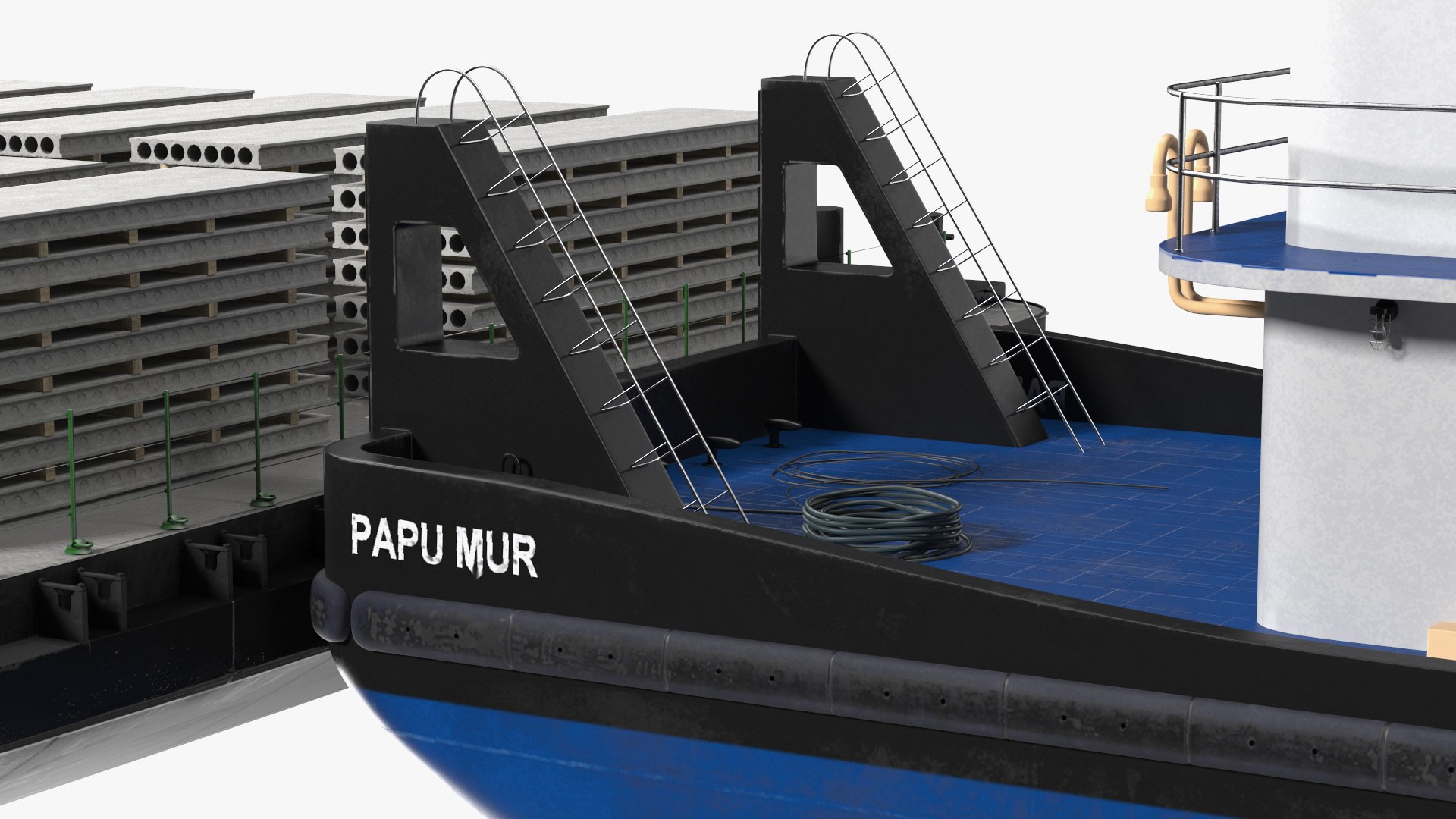 Push Boat Ship with Pontoon Barge Loaded Concrete Slab model ...