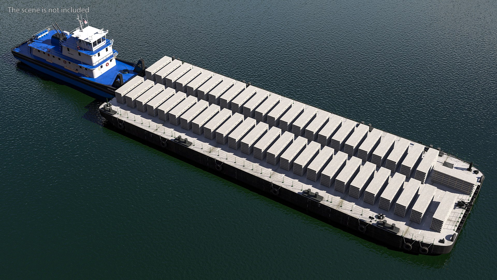 Push Boat Ship with Pontoon Barge Loaded Concrete Slab model ...