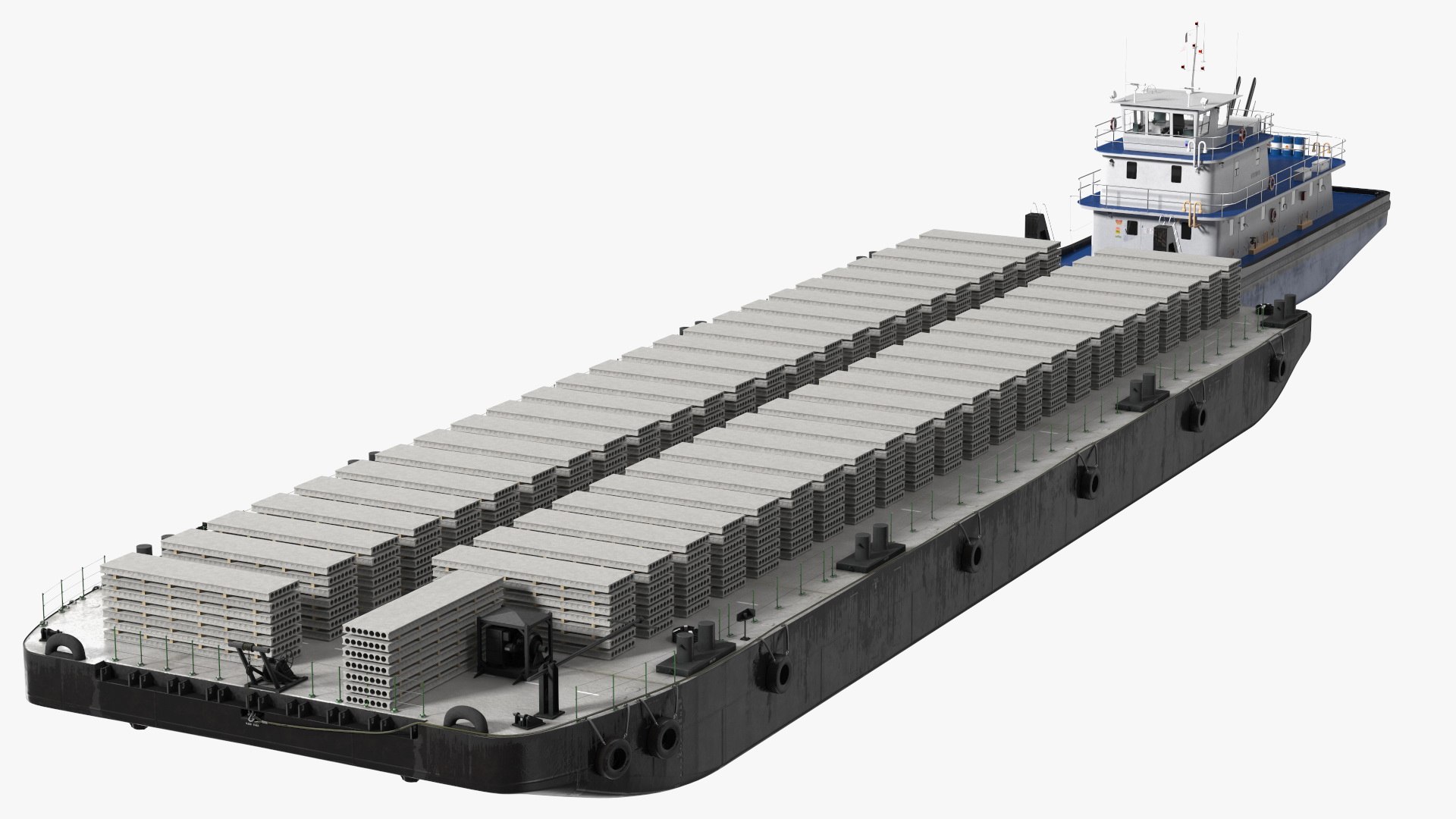 Push Boat Ship with Pontoon Barge Loaded Concrete Slab model ...