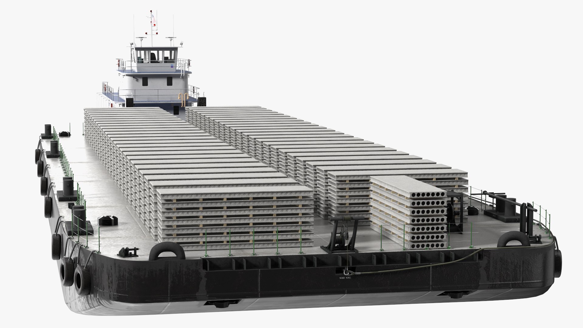 Push Boat Ship with Pontoon Barge Loaded Concrete Slab model ...
