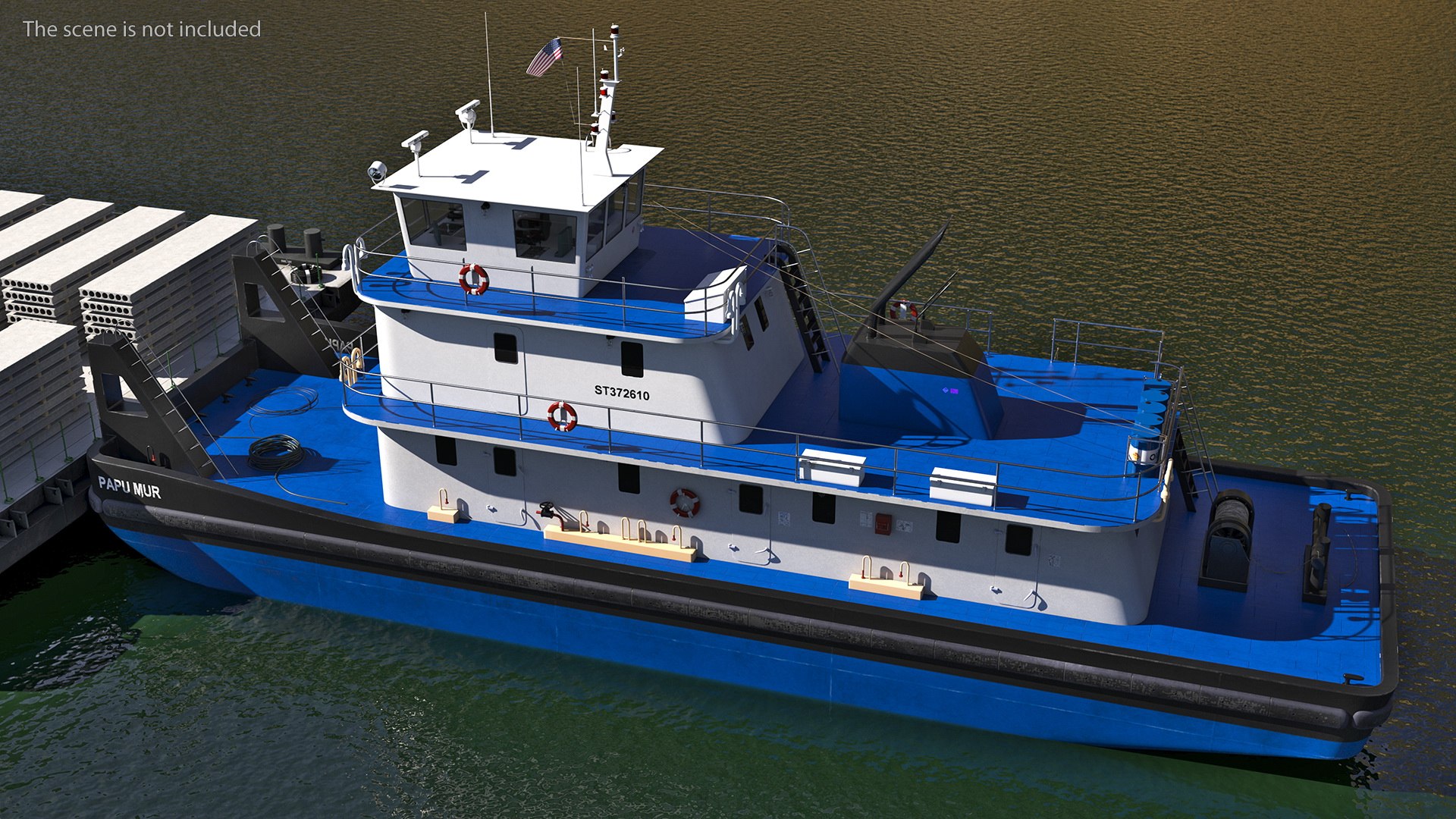 Push Boat Ship with Pontoon Barge Loaded Concrete Slab model ...