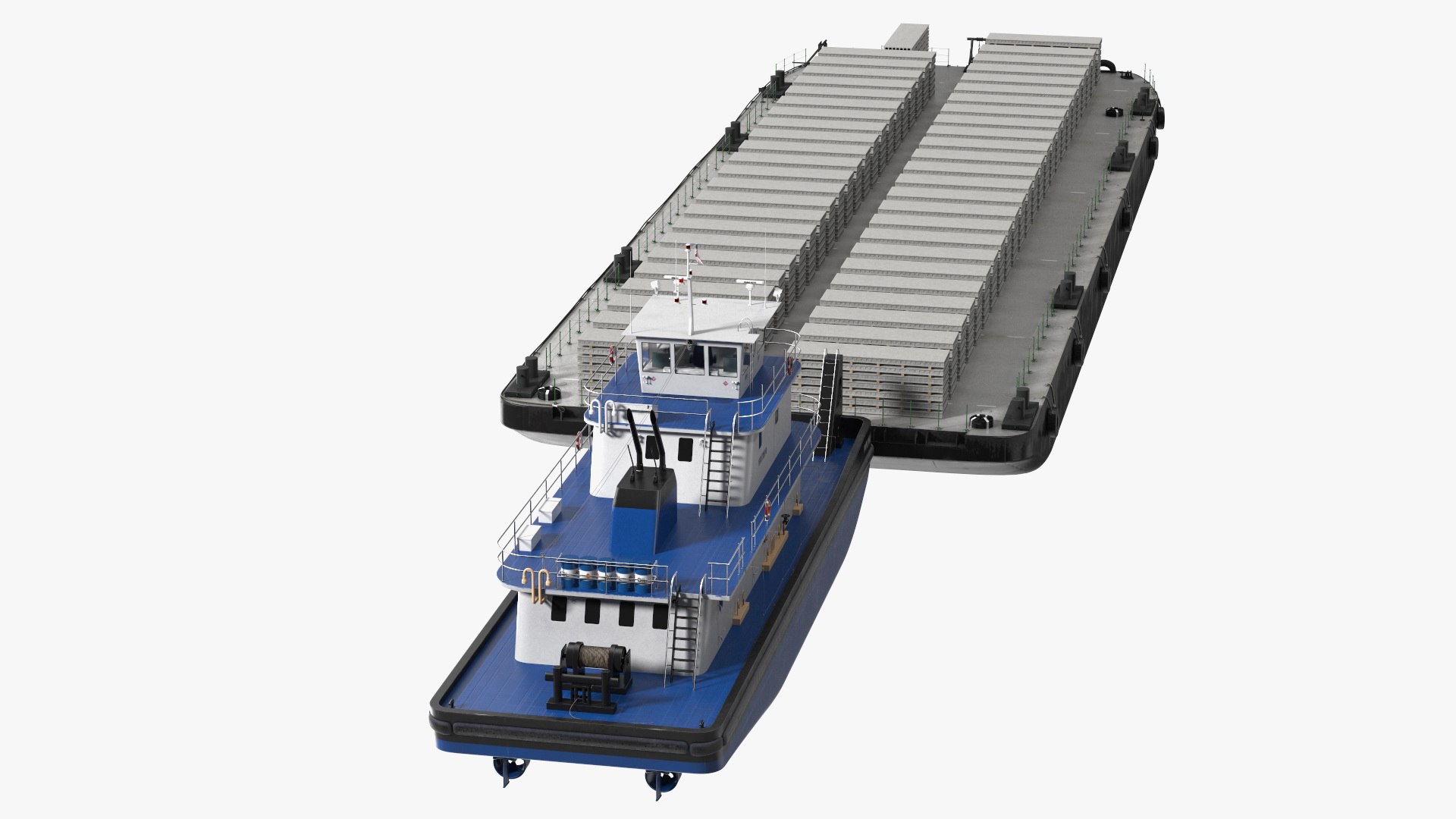 Push Boat Ship with Pontoon Barge Loaded Concrete Slab model ...