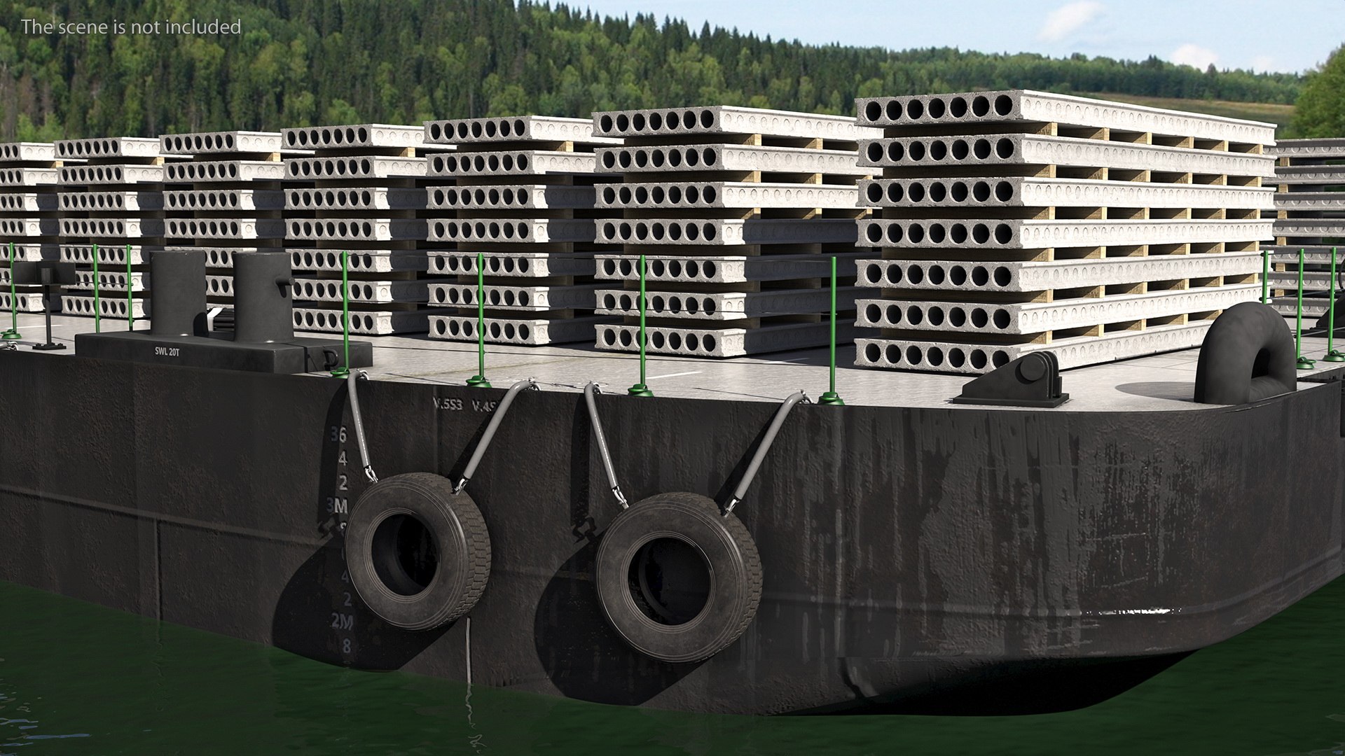 Push Boat Ship with Pontoon Barge Loaded Concrete Slab model ...