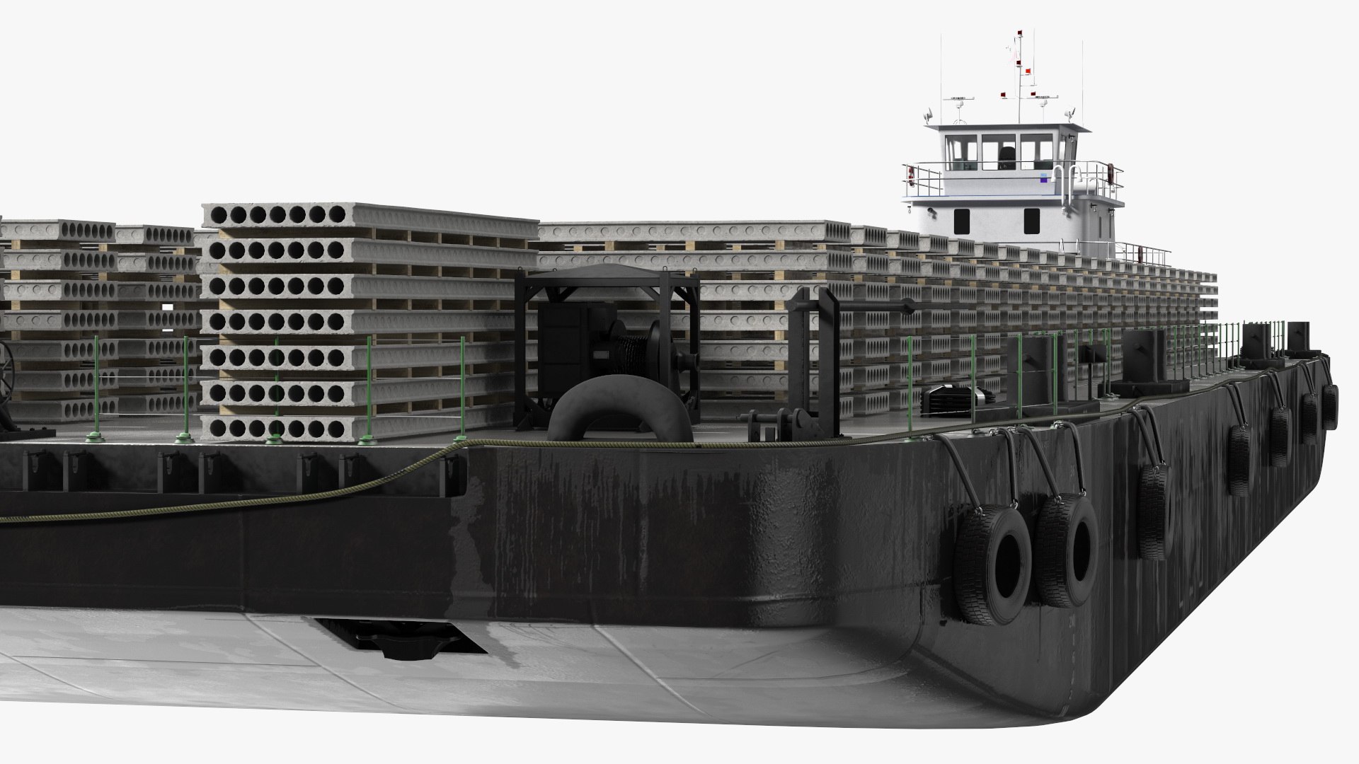 Push Boat Ship with Pontoon Barge Loaded Concrete Slab model ...