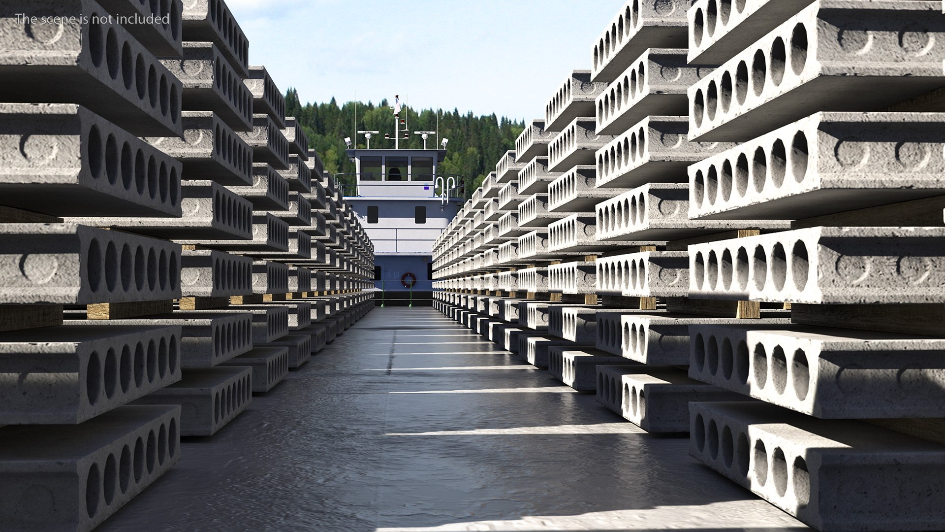 Push Boat Ship with Pontoon Barge Loaded Concrete Slab model ...