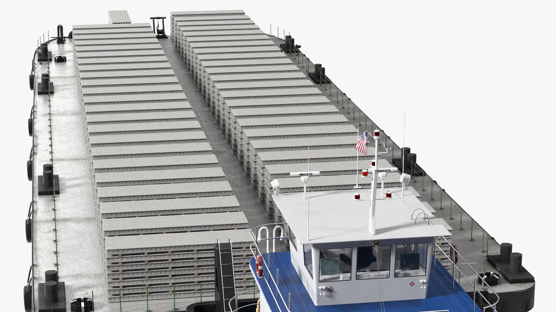 Push Boat Ship with Pontoon Barge Loaded Concrete Slab model ...