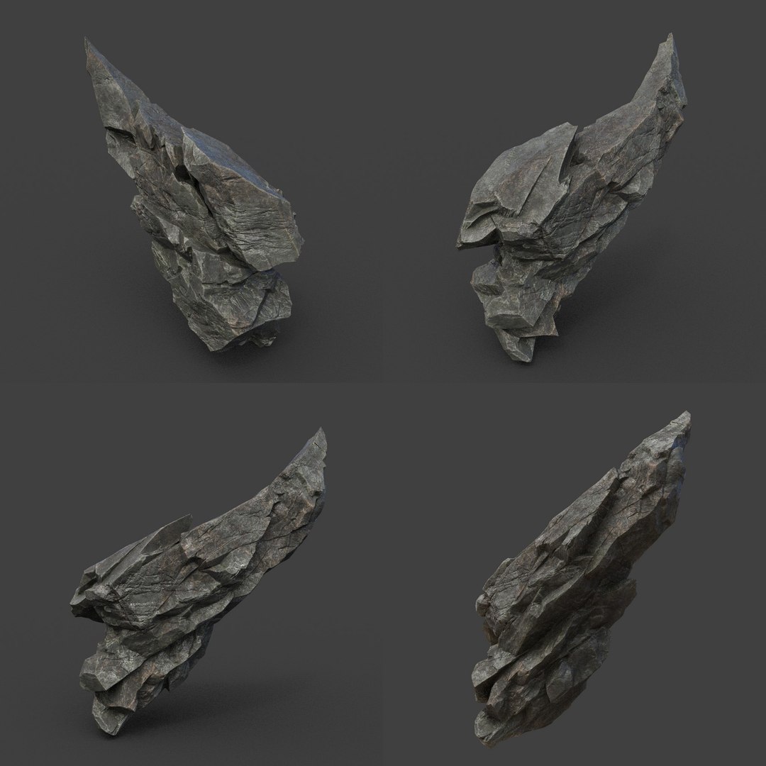 3D 8 Low Poly PBR Scifi Black Sharp Rock - TurboSquid 2163542