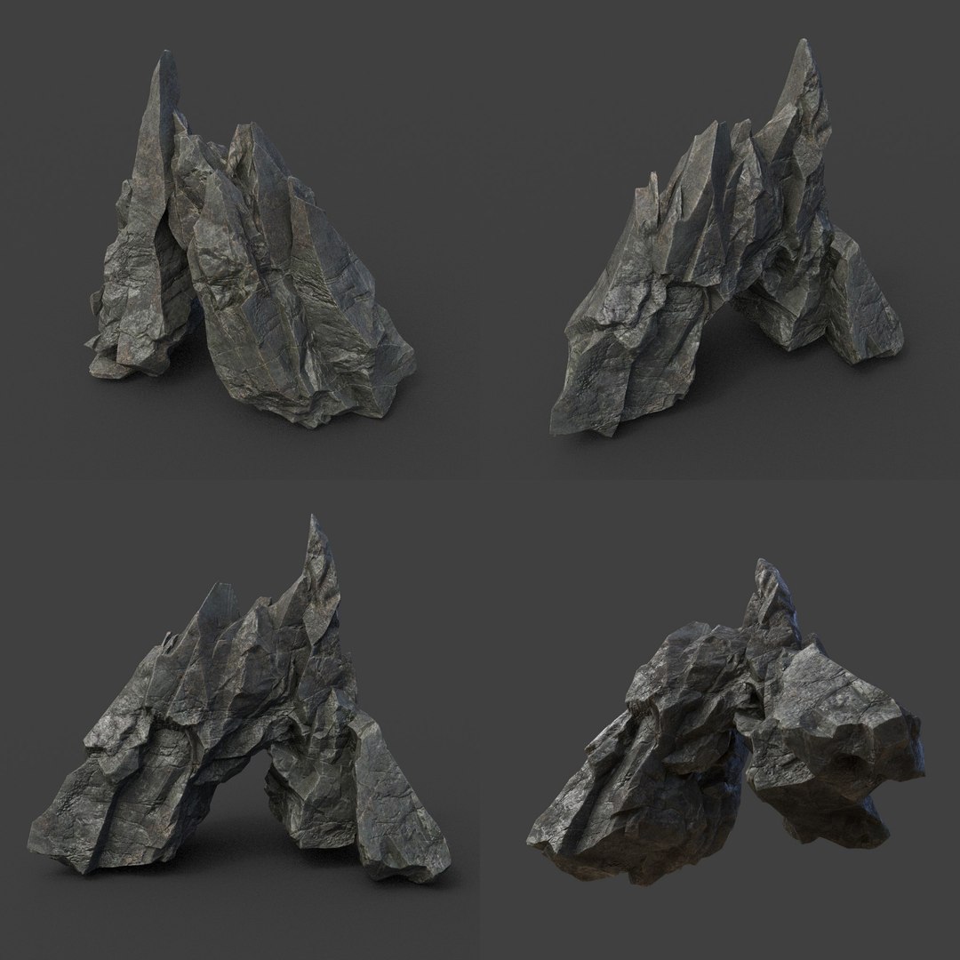 3D 8 Low Poly PBR Scifi Black Sharp Rock - TurboSquid 2163542