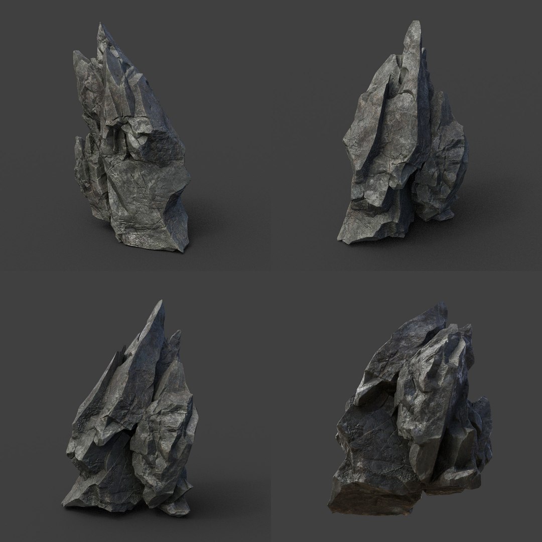 3D 8 Low Poly PBR Scifi Black Sharp Rock - TurboSquid 2163542