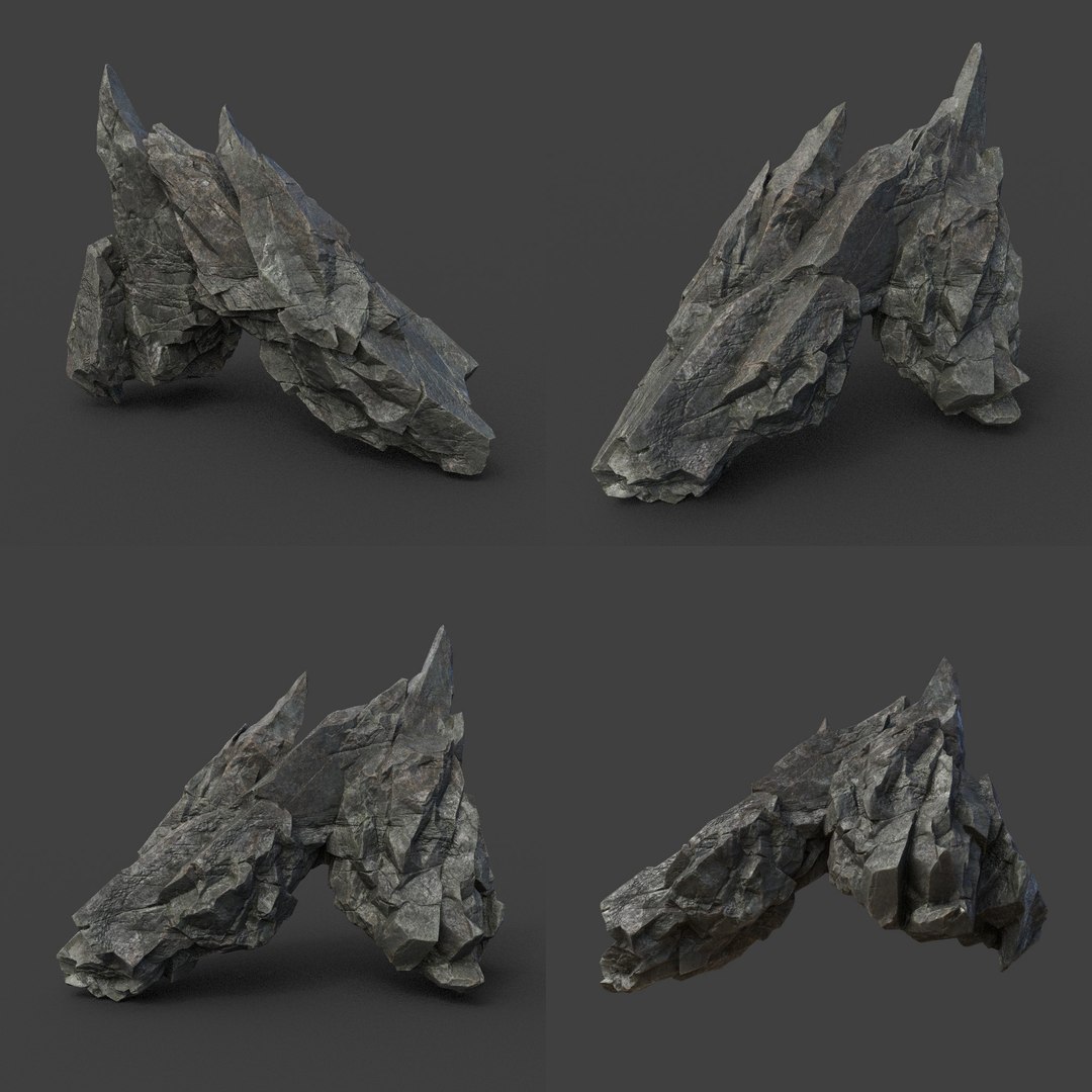 3D 8 Low Poly PBR Scifi Black Sharp Rock - TurboSquid 2163542