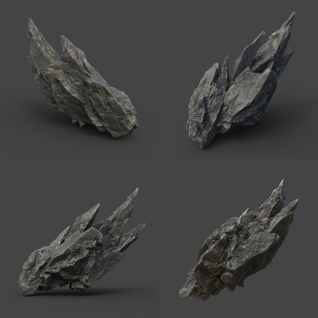 3D 8 Low Poly PBR Scifi Black Sharp Rock - TurboSquid 2163542