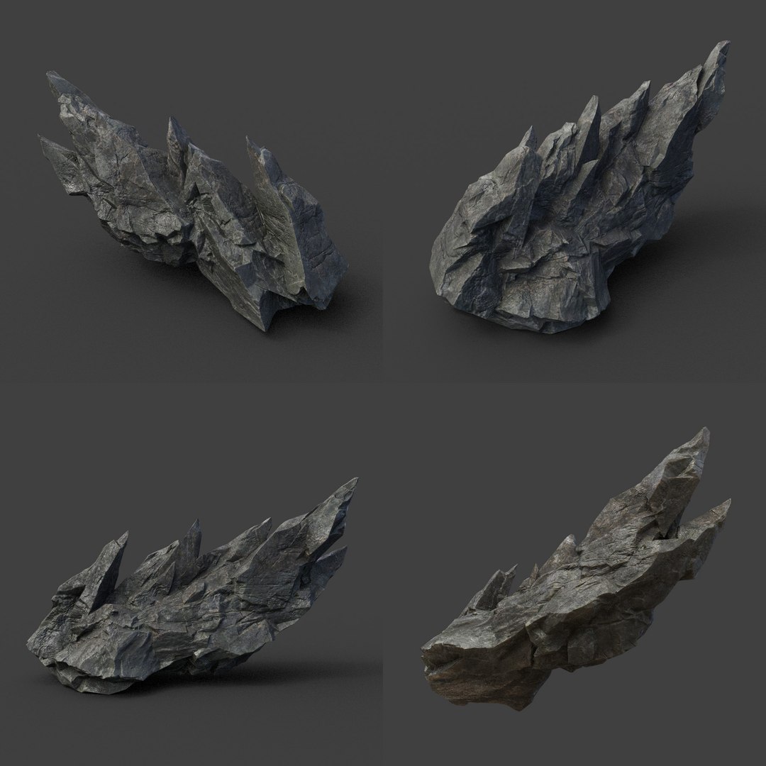 3D 8 Low Poly PBR Scifi Black Sharp Rock - TurboSquid 2163542