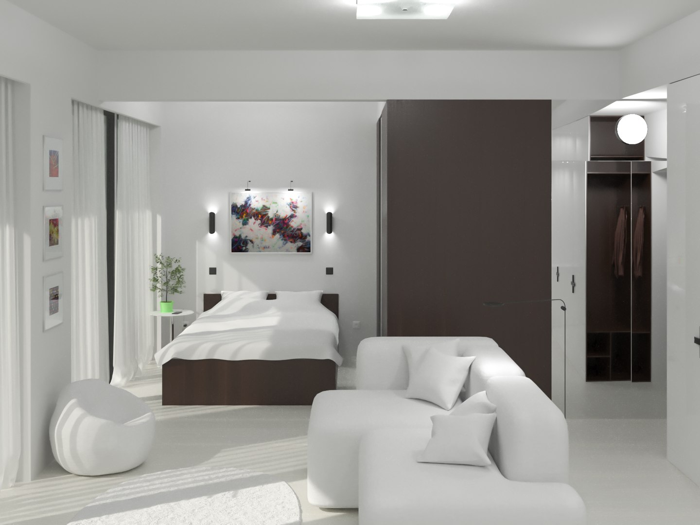 3D Studio Apartment White Black - TurboSquid 1565539